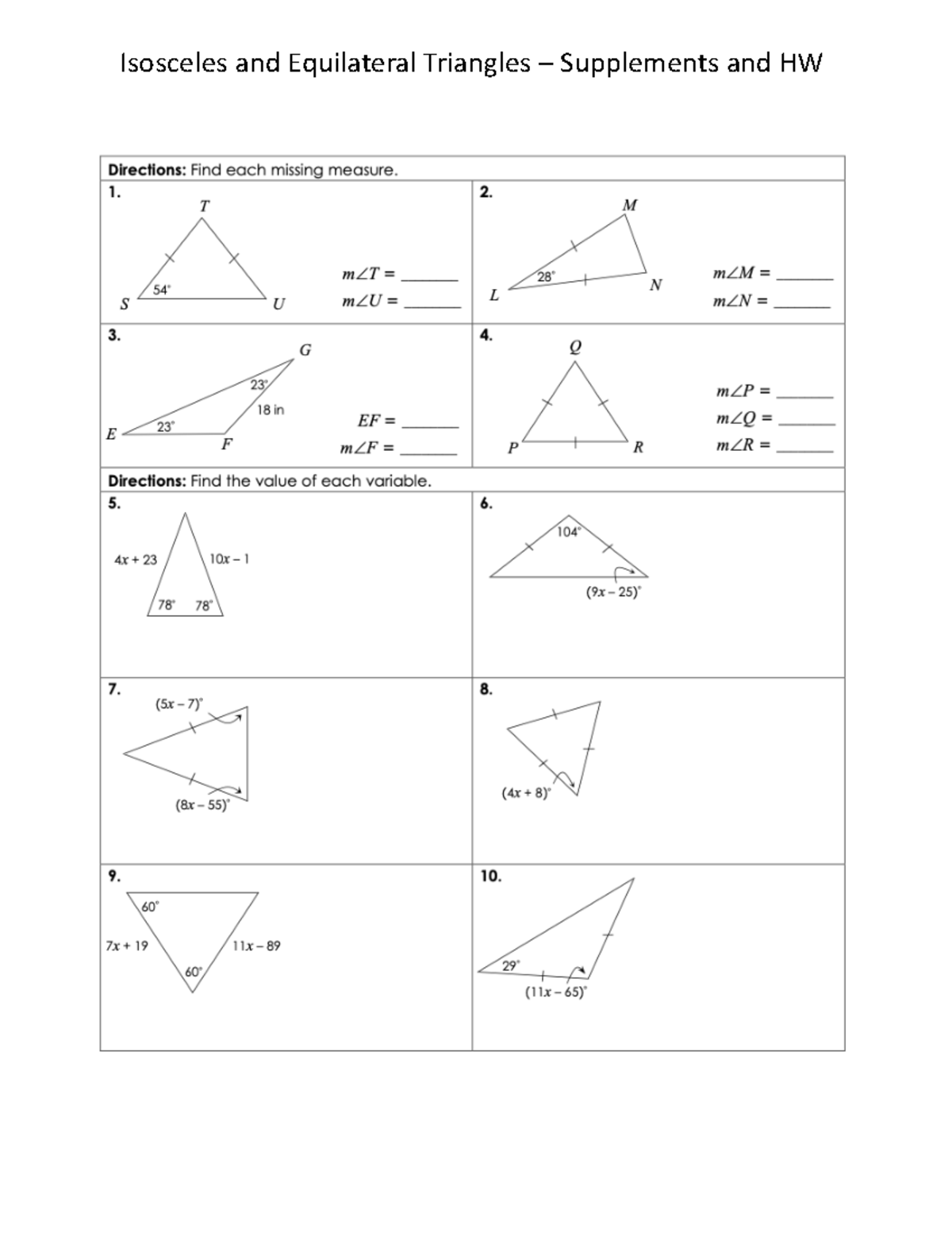 Unit 3 Day 8 Isoscles And Equilateral Supplements And Hw Isosceles