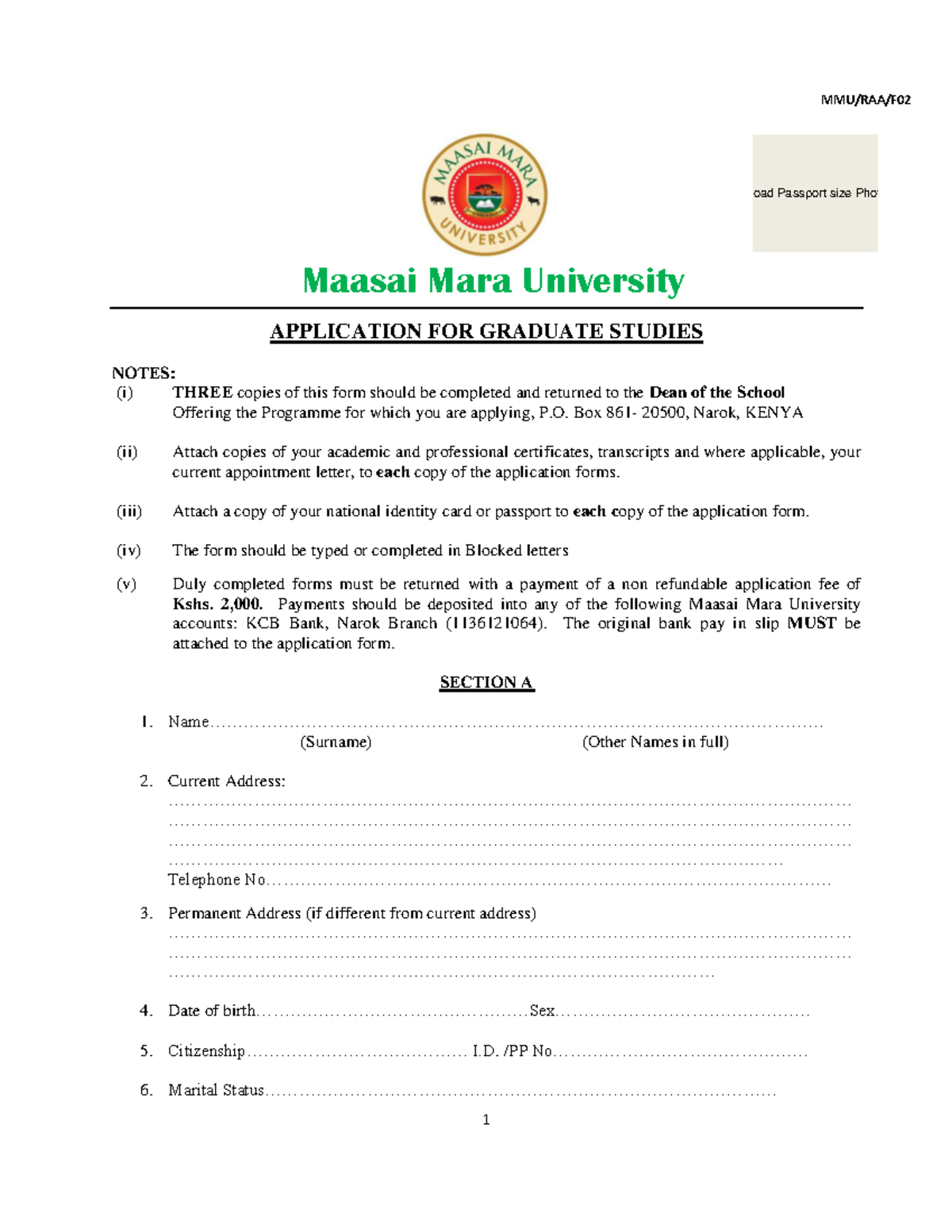 Post graduate application form Digitallised - Maasai Mara University ...