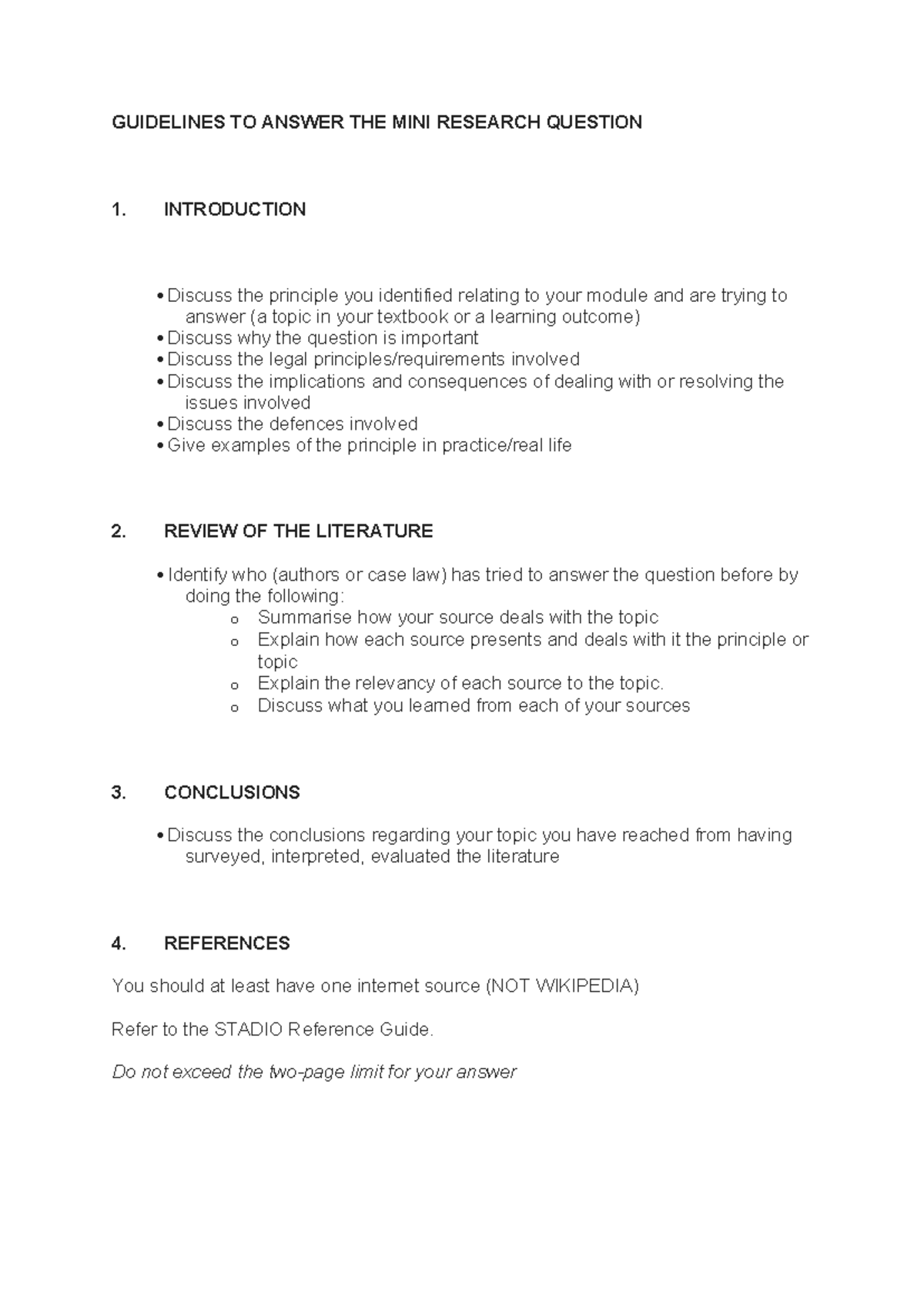 Guidelines TO Answer THE MINI Research Question - GUIDELINES TO ANSWER ...