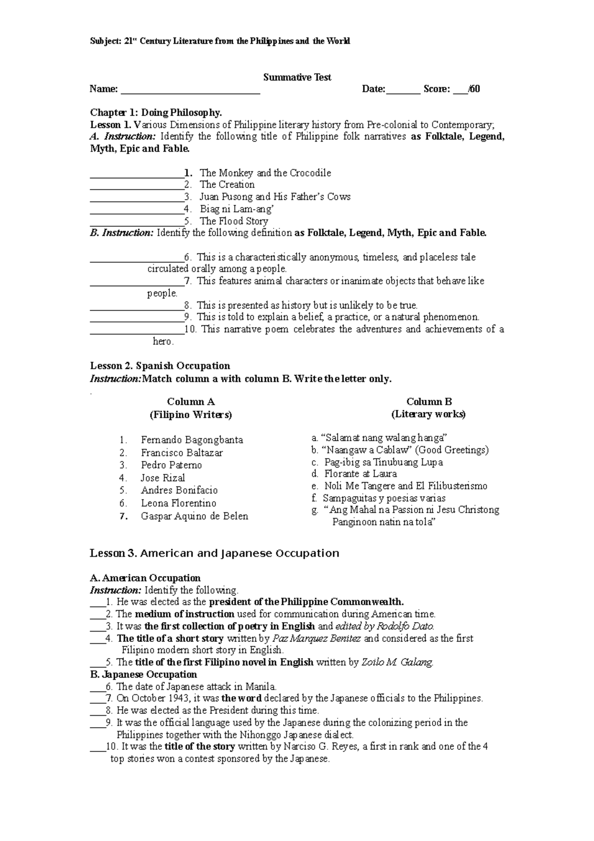 369099316 Summative Test 21st Century Lesson 1 2 3 Subject 21st 369099316-summative-test-21st-century-lesson-1-2-3-subject-21st