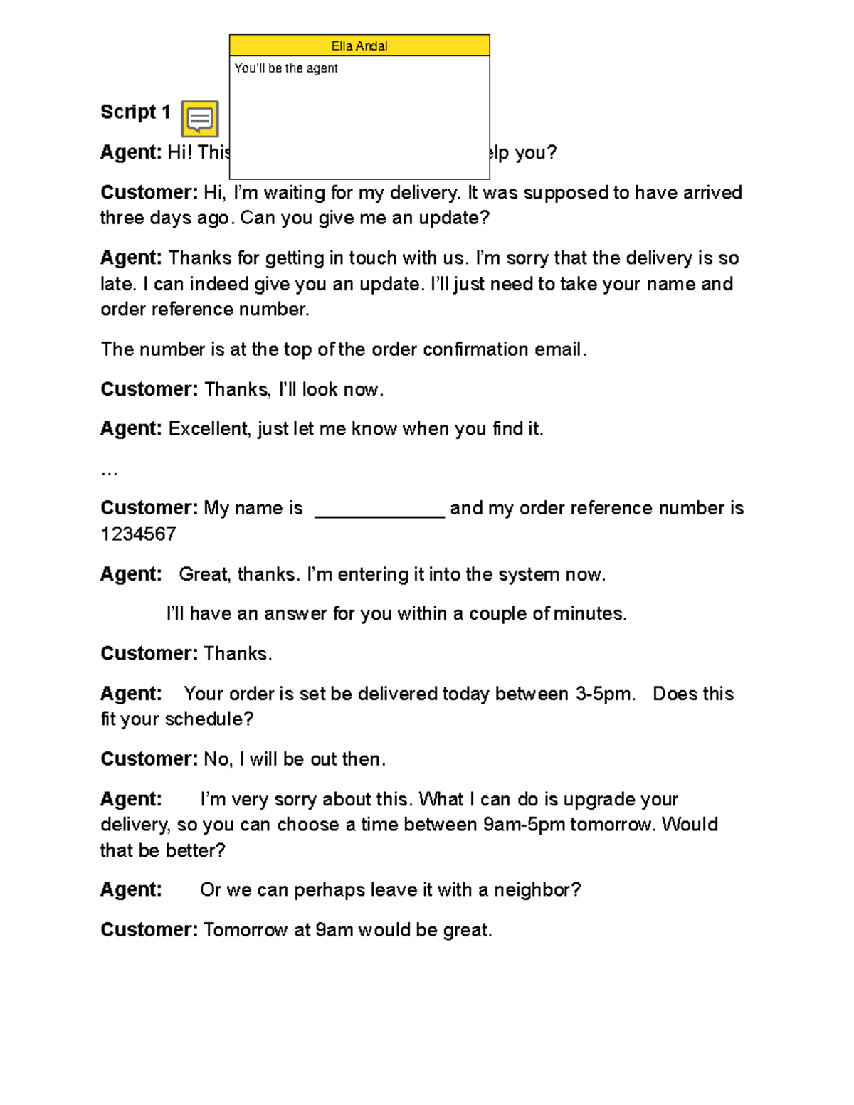 Script-1 - mo re more rmoerme - Script 1 Agent: Hi! This ...