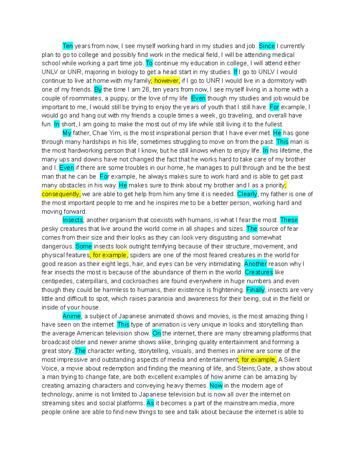 English journal - AP LITERATURE - Ten years from now, I see myself ...