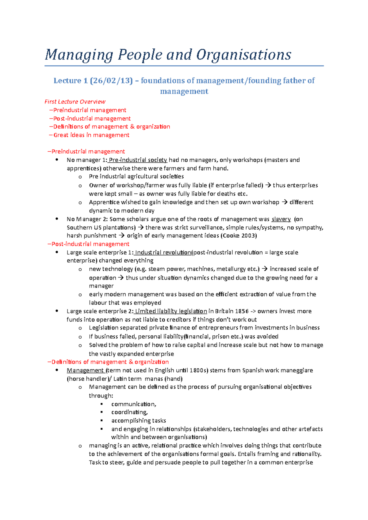 Course notes - skrrrrrt - Managing People and Organisations Lecture 1 ...