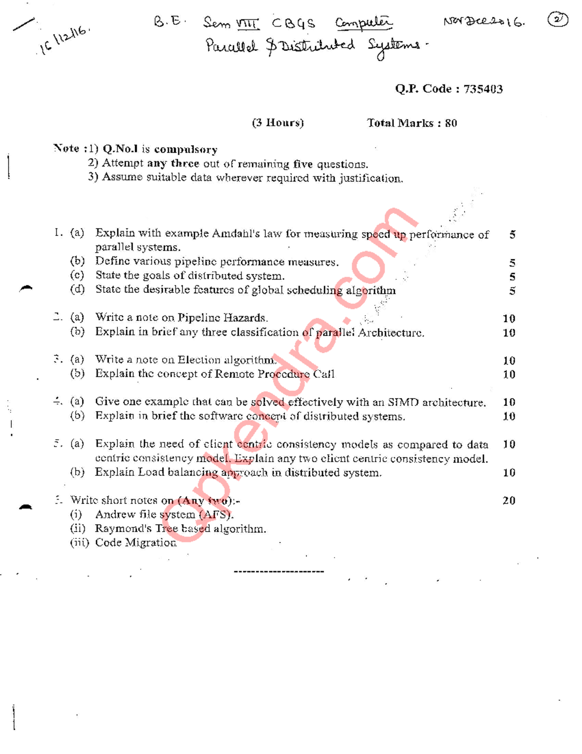 PDS SEM8 Cbsgs Computer ENGG DEC16 - Computer Engineering - Qpkendra - Studocu
