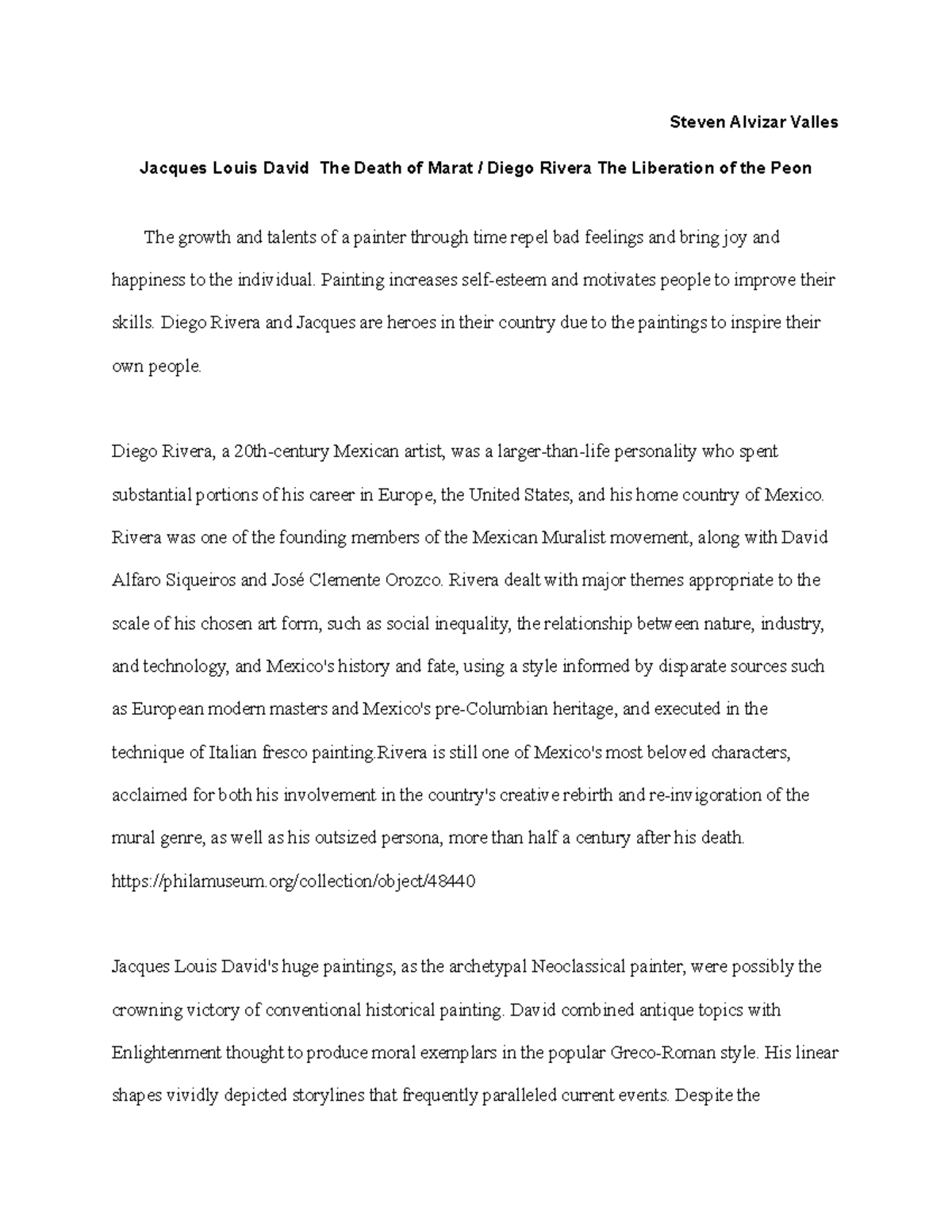 Art writing assignment - Steven Alvizar Valles Jacques Louis David The ...