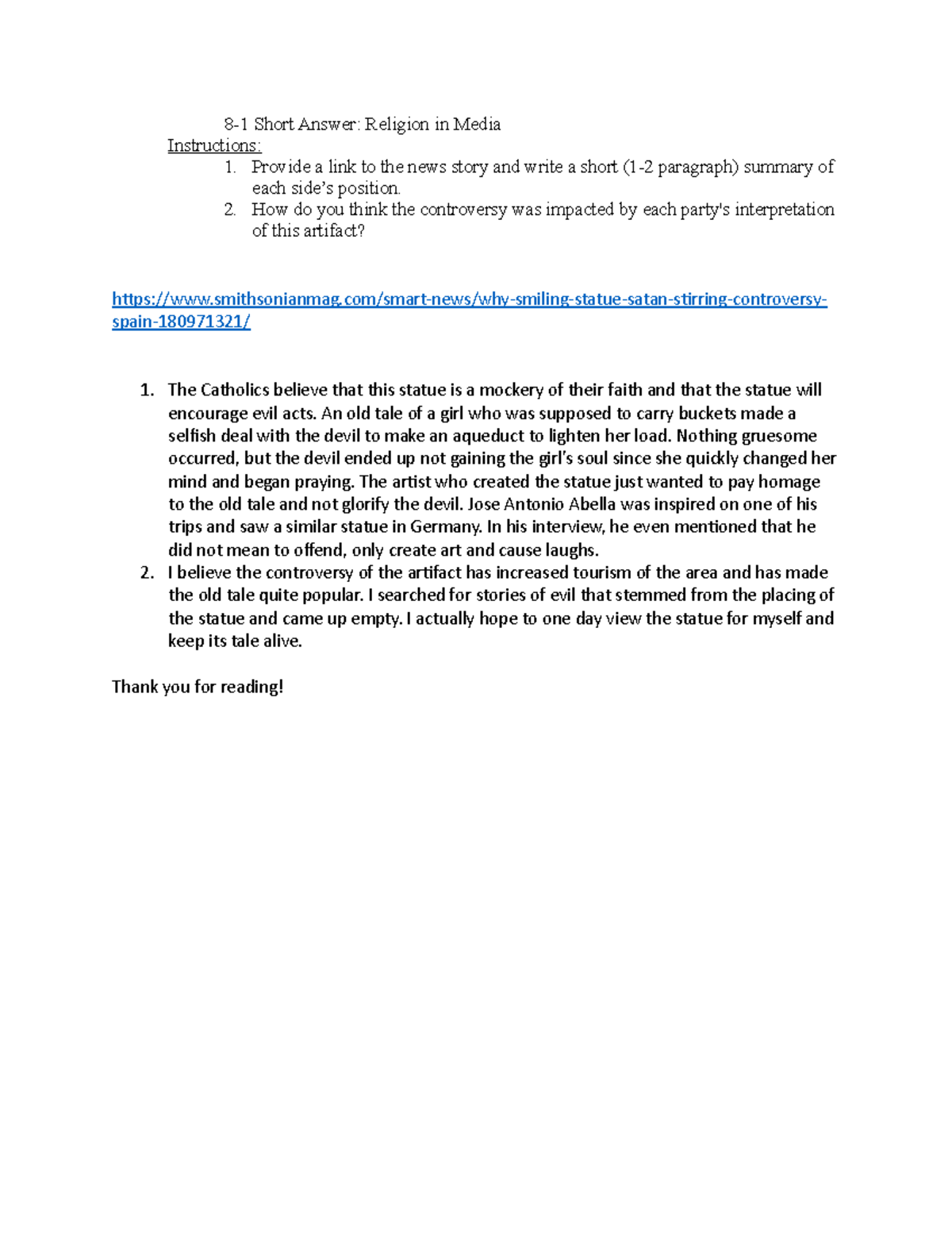 8-1: Short Answer: Religion in Media - 8-1 Short Answer: Religion in ...