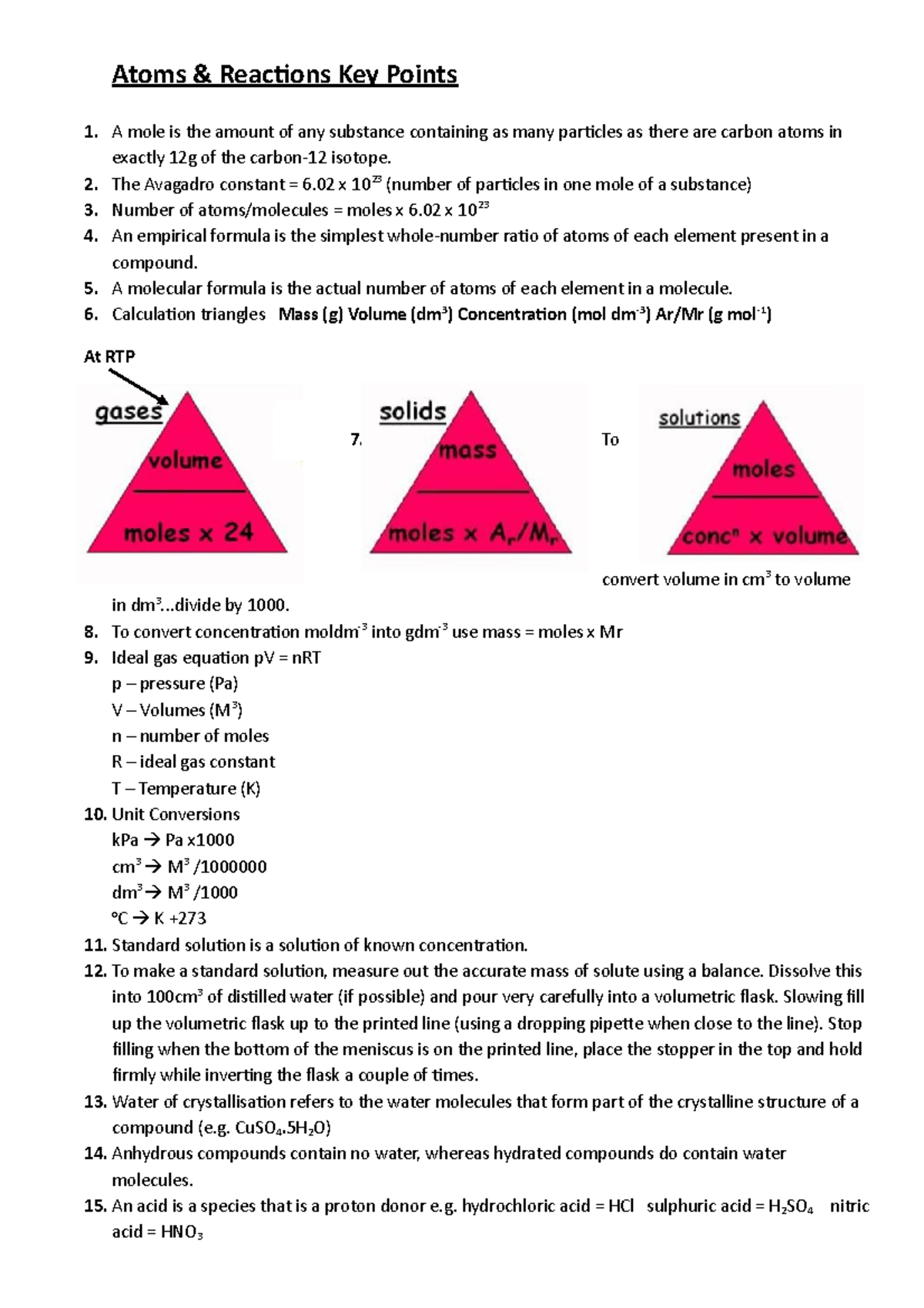 Atoms and Reactions Key Points - Atoms & Reactions Key Points A mole is ...
