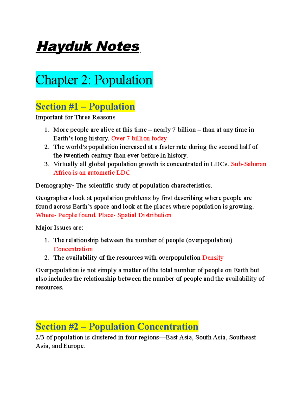 Hayduk notes - Hayduk Notes Chapter 2: Population Section #1 ...