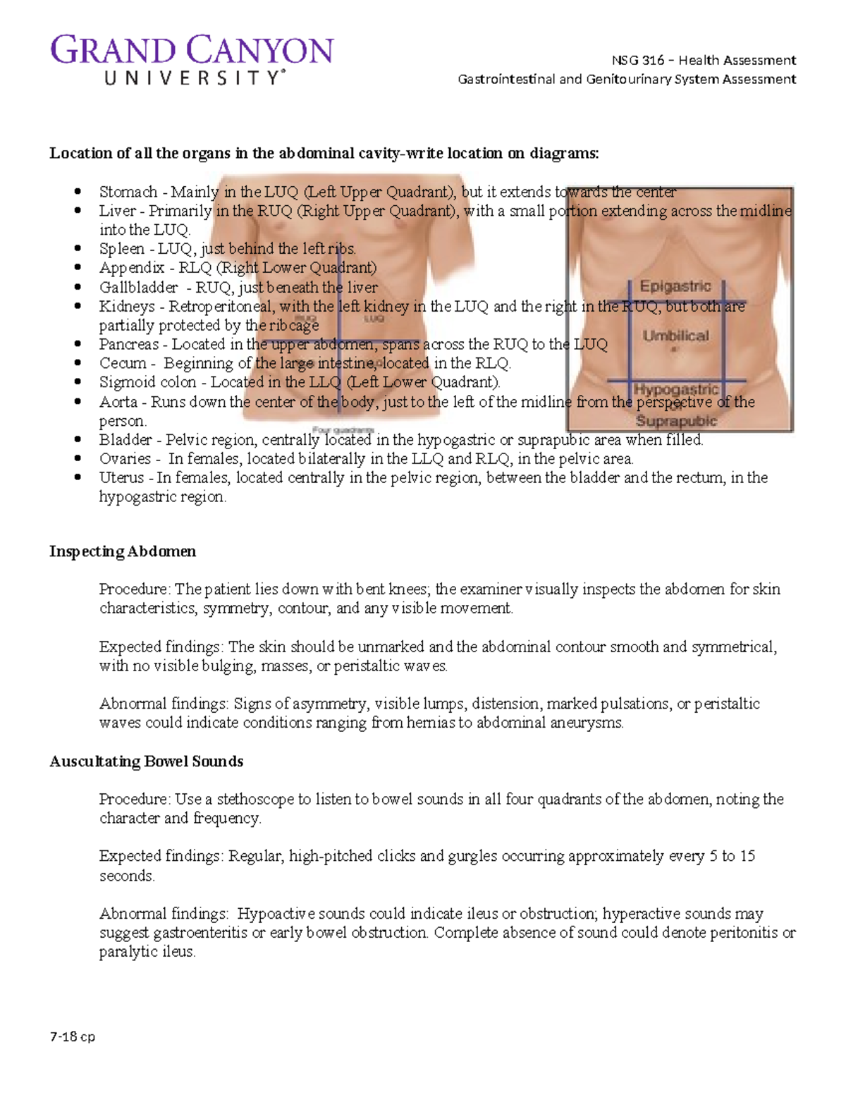 Leraning guide 12 - NSG 316 – Health Assessment Gastrointestinal and ...