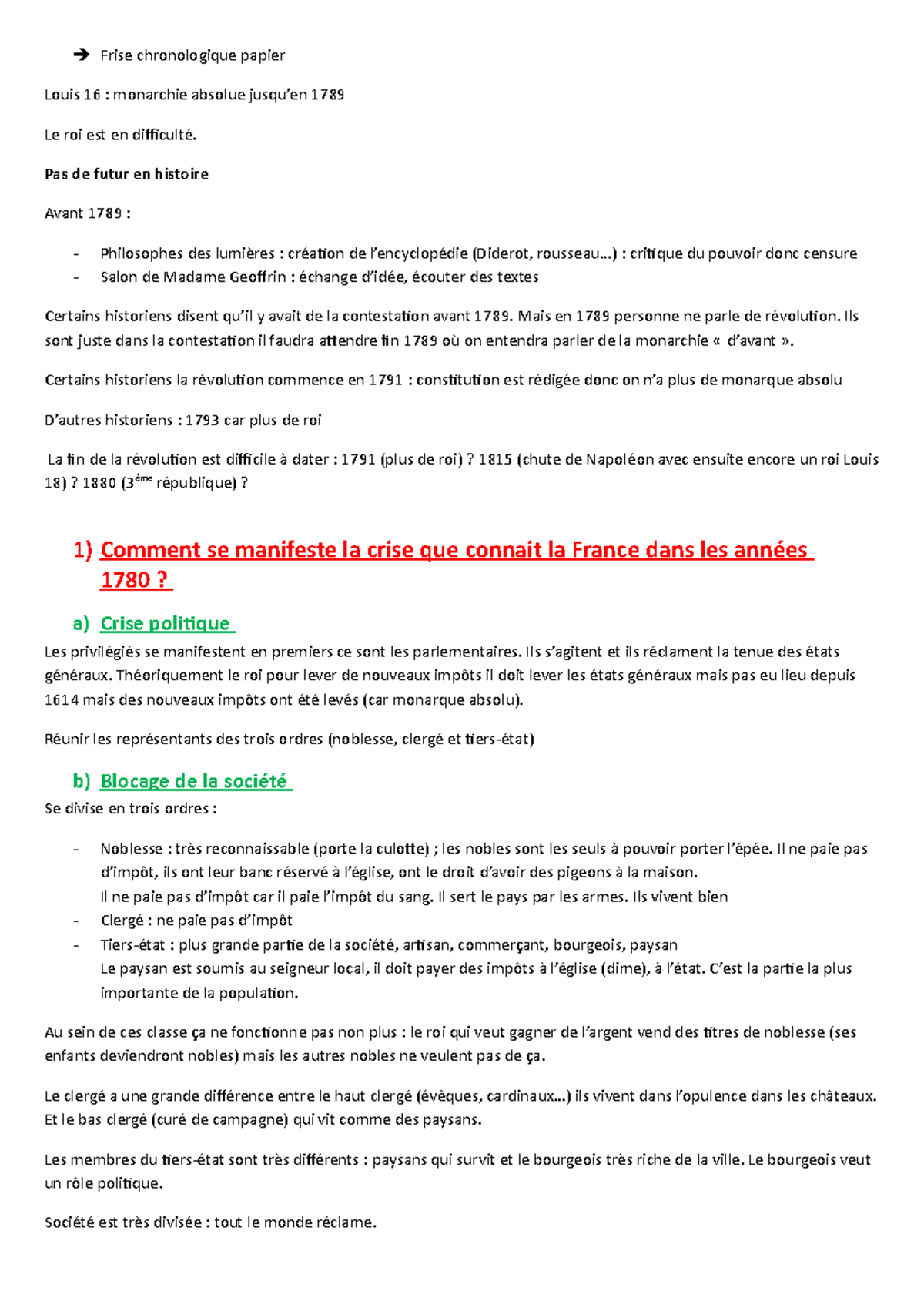 Révolution - cours complet - Frise chronologique papier Louis 16 ...