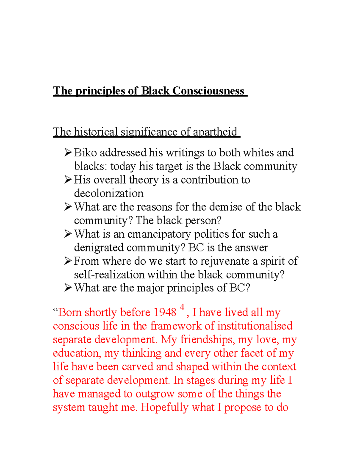 The principles of Black Consciousness - My friendships, my love, my ...