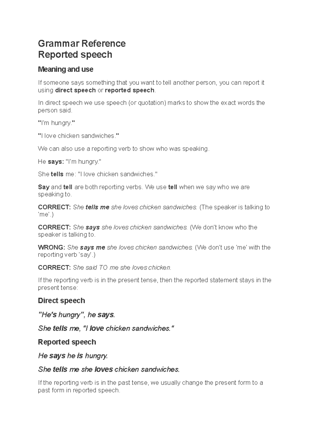 Grammar Reference-reported speech - Grammar Reference Reported speech ...