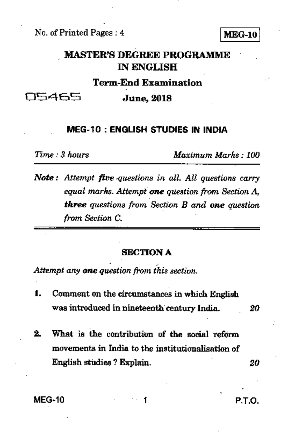 MEG-10 - Assignment reference - No. of Printed Pages : 4 MEG- MASTER'S ...