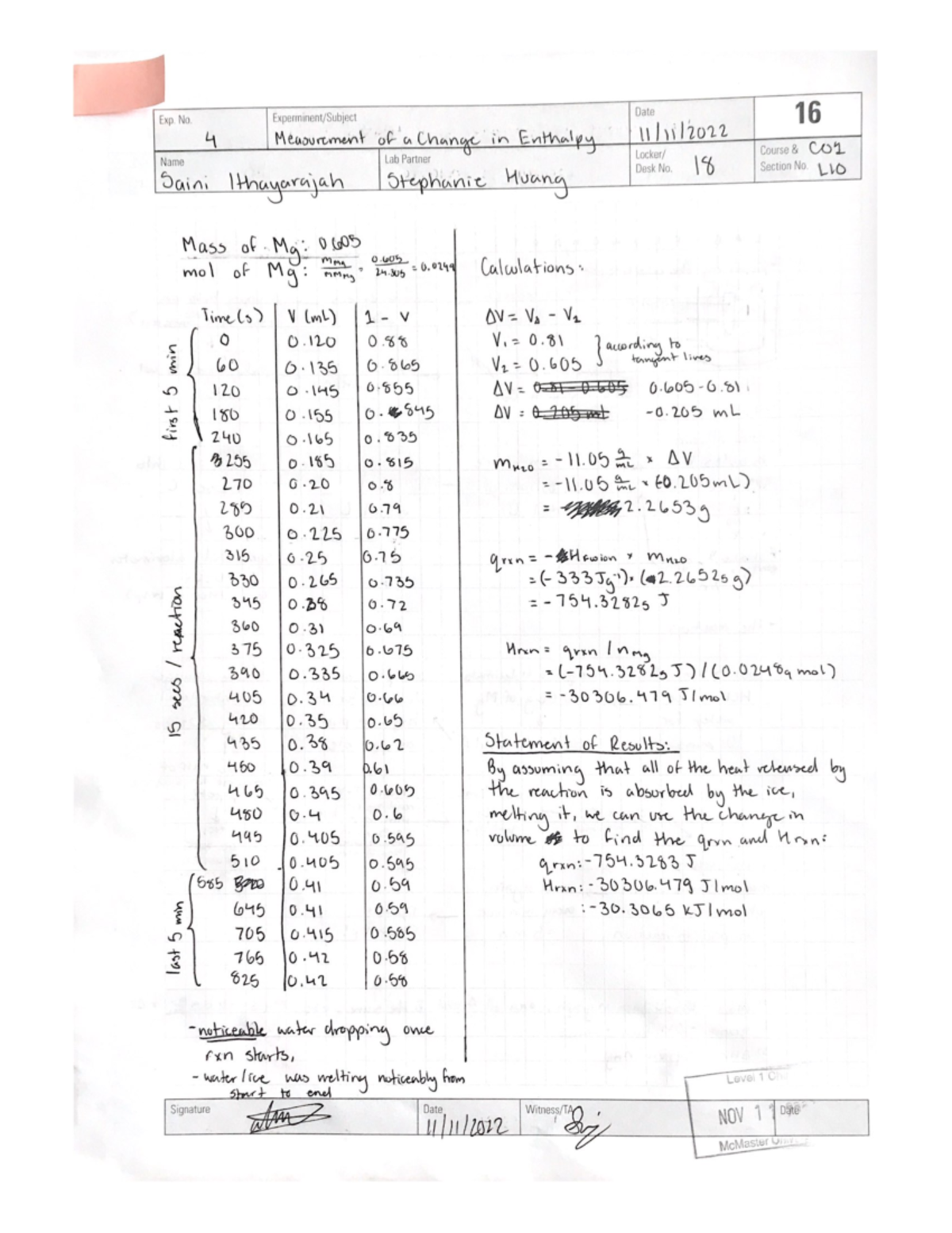 Lab Report – Exp 4 - Chem 1A03 - Studocu