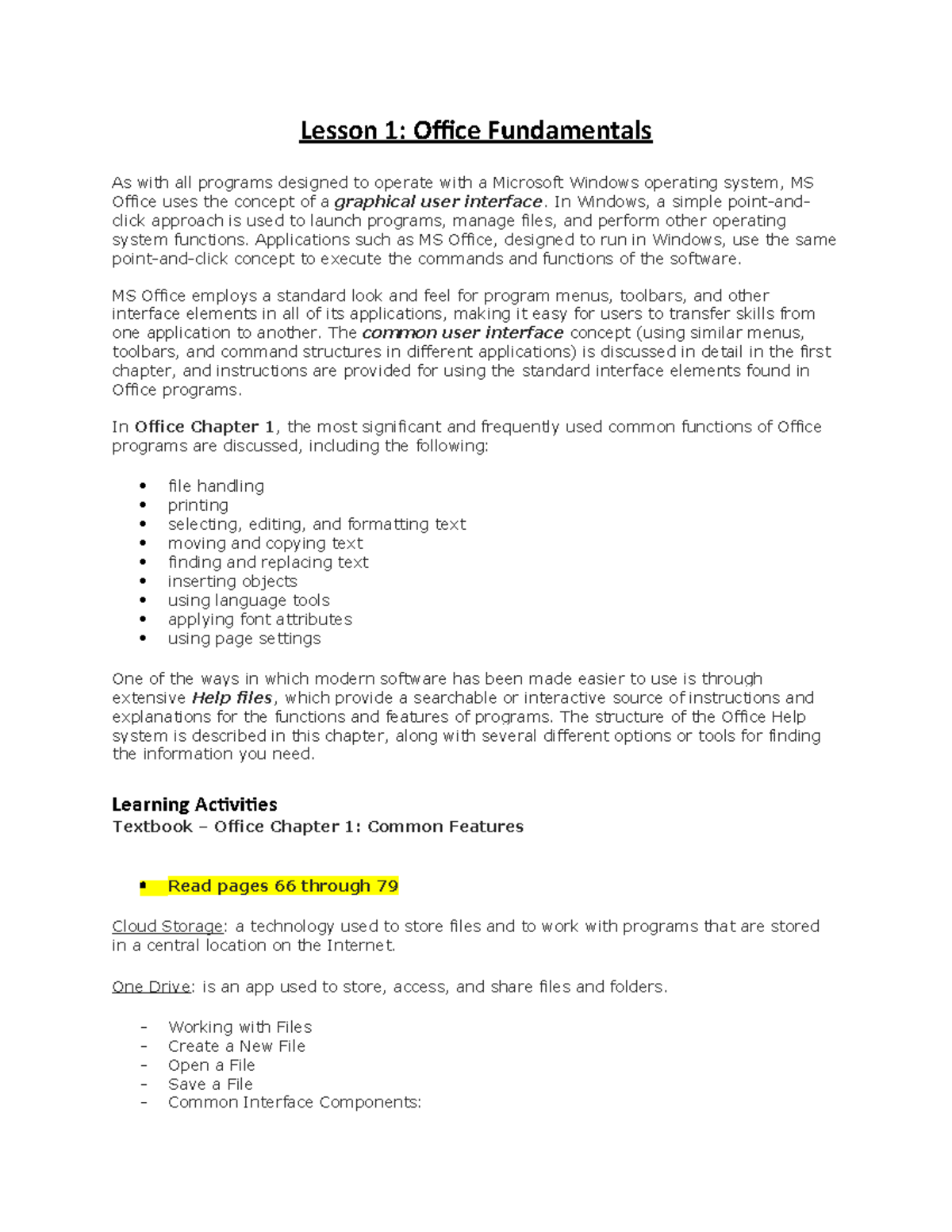 Microsoft Word Lesson 1 - Textbook Notes, Key Terms, Objectives Review ...