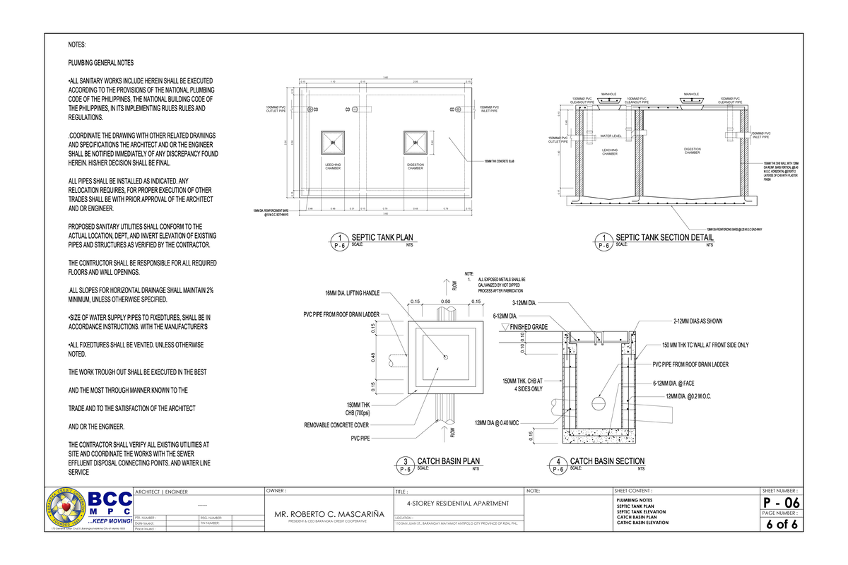 SEPTIC TANK DETAIL - NOTES: PLUMBING GENERAL NOTES •ALL SANITARY WORKS ...