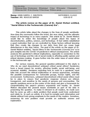 50 Multiple Choices (CDI 8) - BAUTISTA, HANS DARYLL C. BS- CRIMINOLOGY 3 I. MULTIPLE CHOICES ...