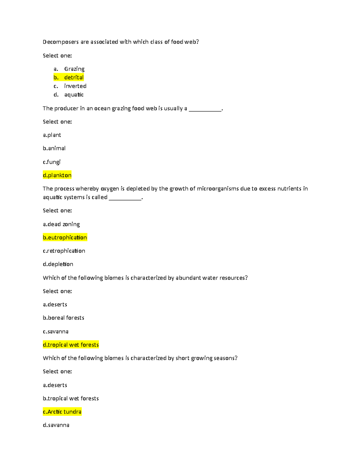 Environmental Science Self Quiz 2 - ENVS 1301 - UoPeople - Studocu