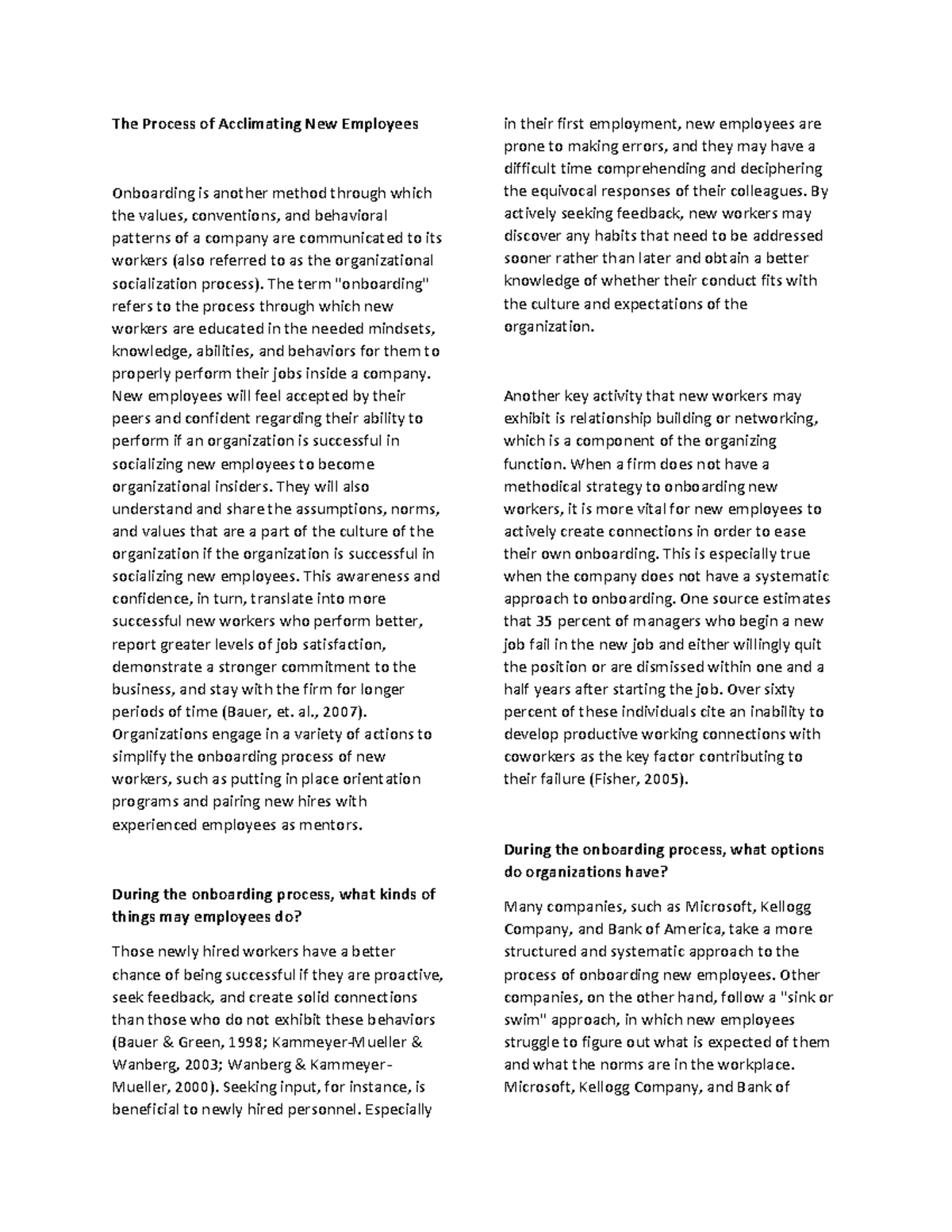 The Process of Acclimating New Employees - The Process of Acclimating ...