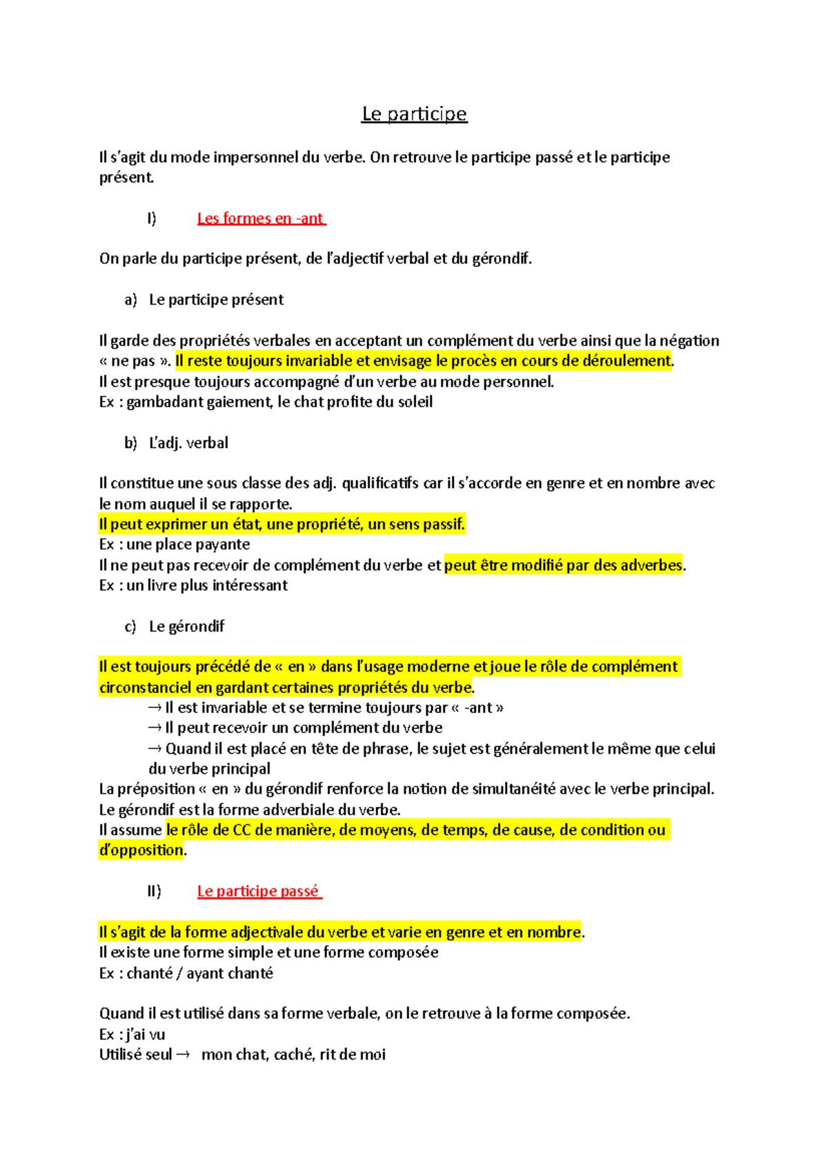 Le participe - Le participe Il s’agit du mode impersonnel du verbe. On ...