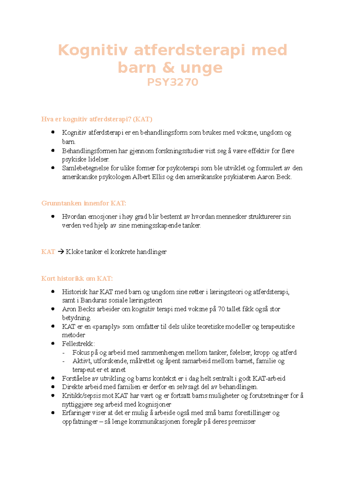 Kognitiv atferdsterapi med barn PSY3270 - Kognitiv atferdsterapi med ...