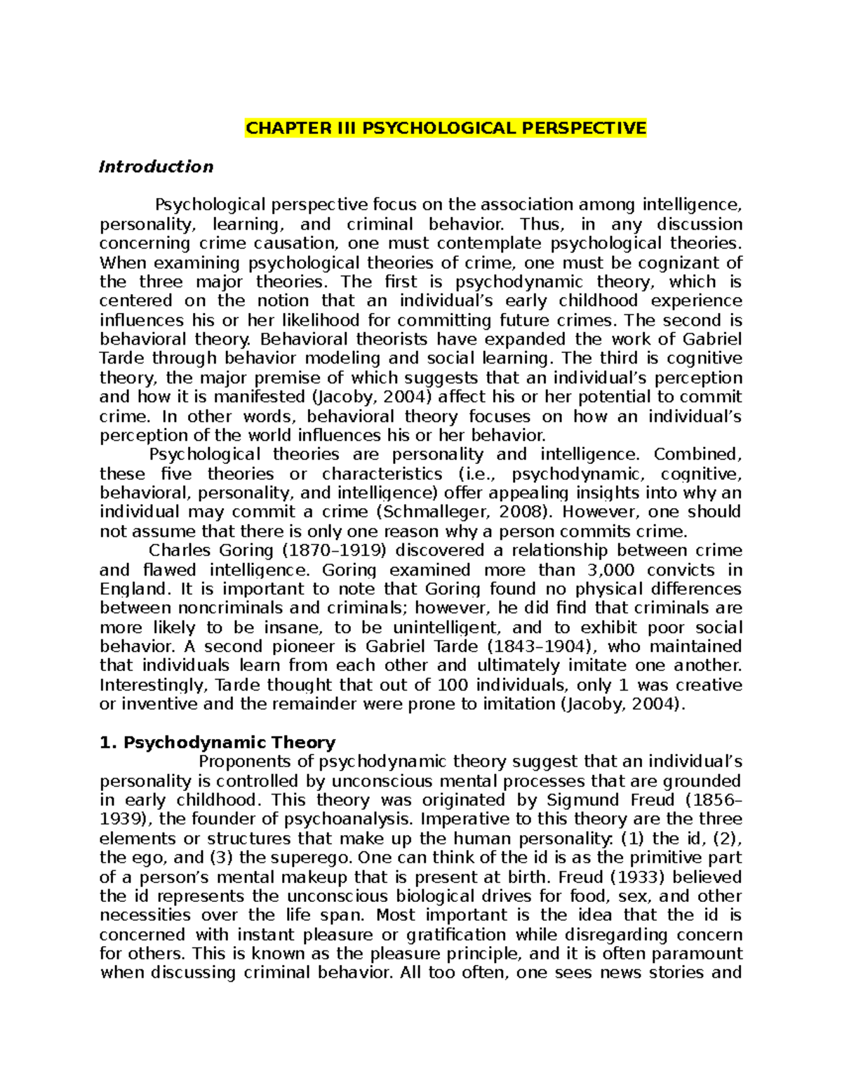 Chapter III Psychological Perspective - CHAPTER III PSYCHOLOGICAL ...
