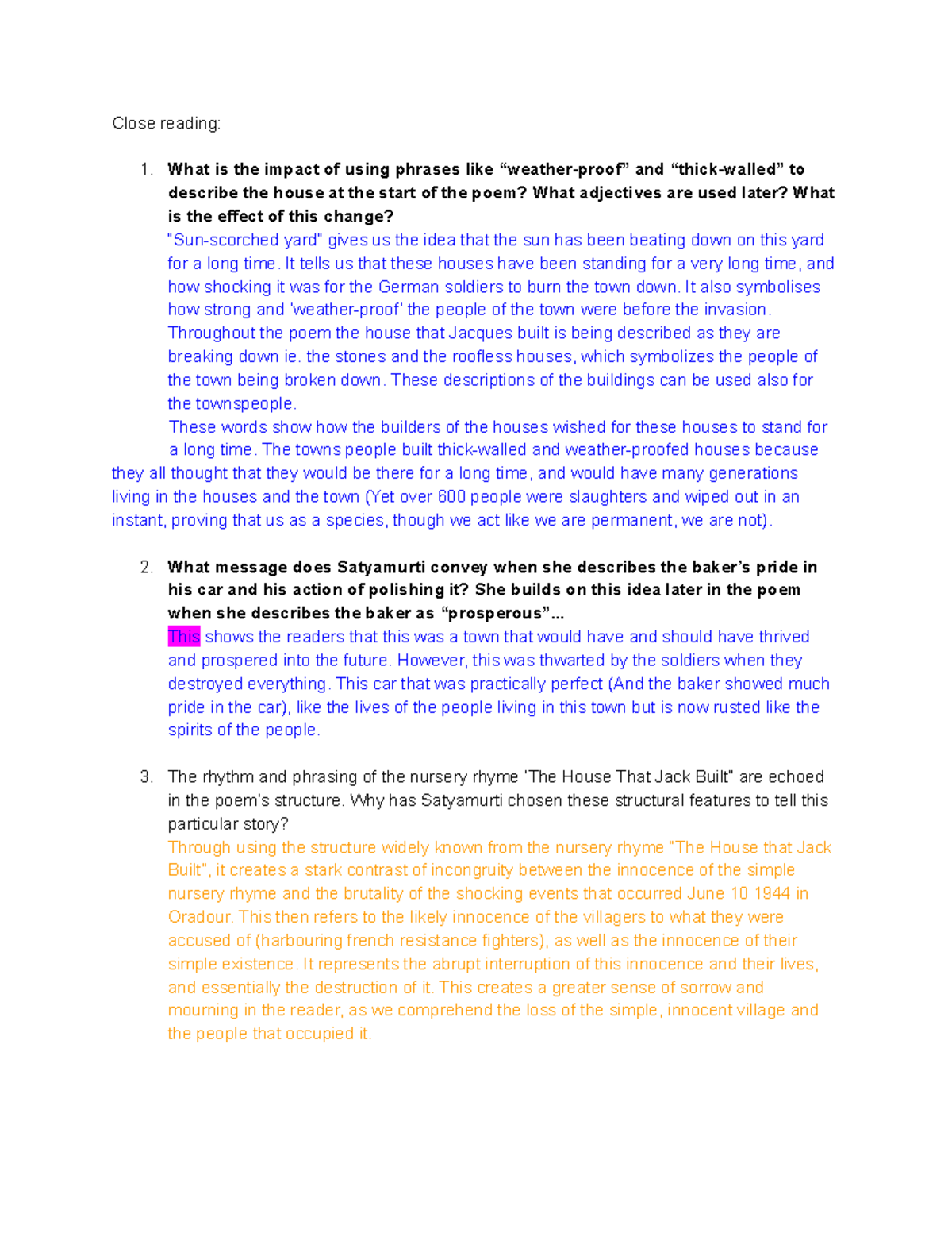 Memorial analysis questions - Close reading: What is the impact of ...