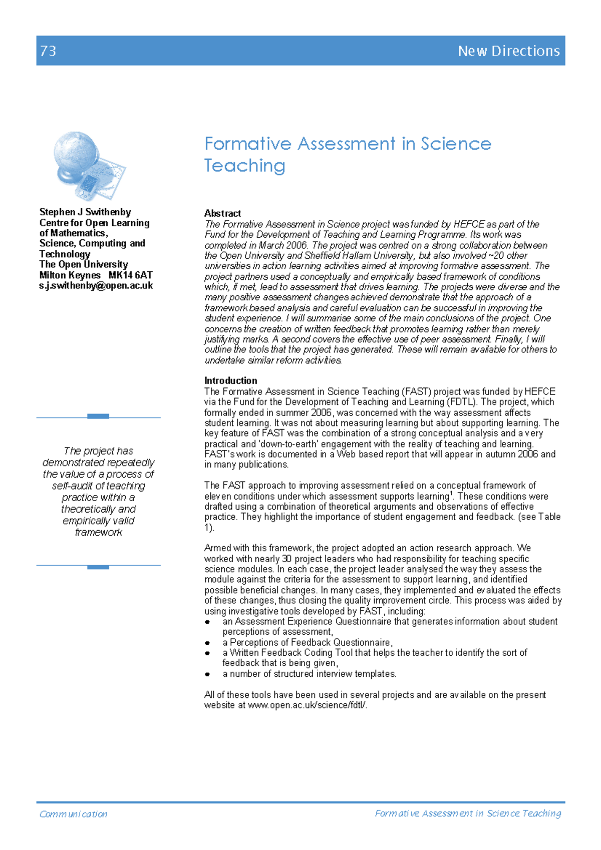 Formative assessment in science teaching - 73 New Directions ...