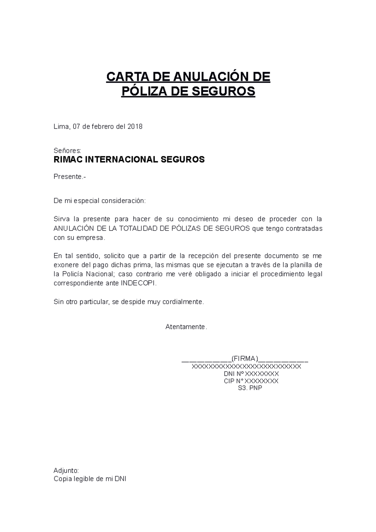 Modelo De Carta Anulacion Poliza 2023modelo De Carta Oficial
