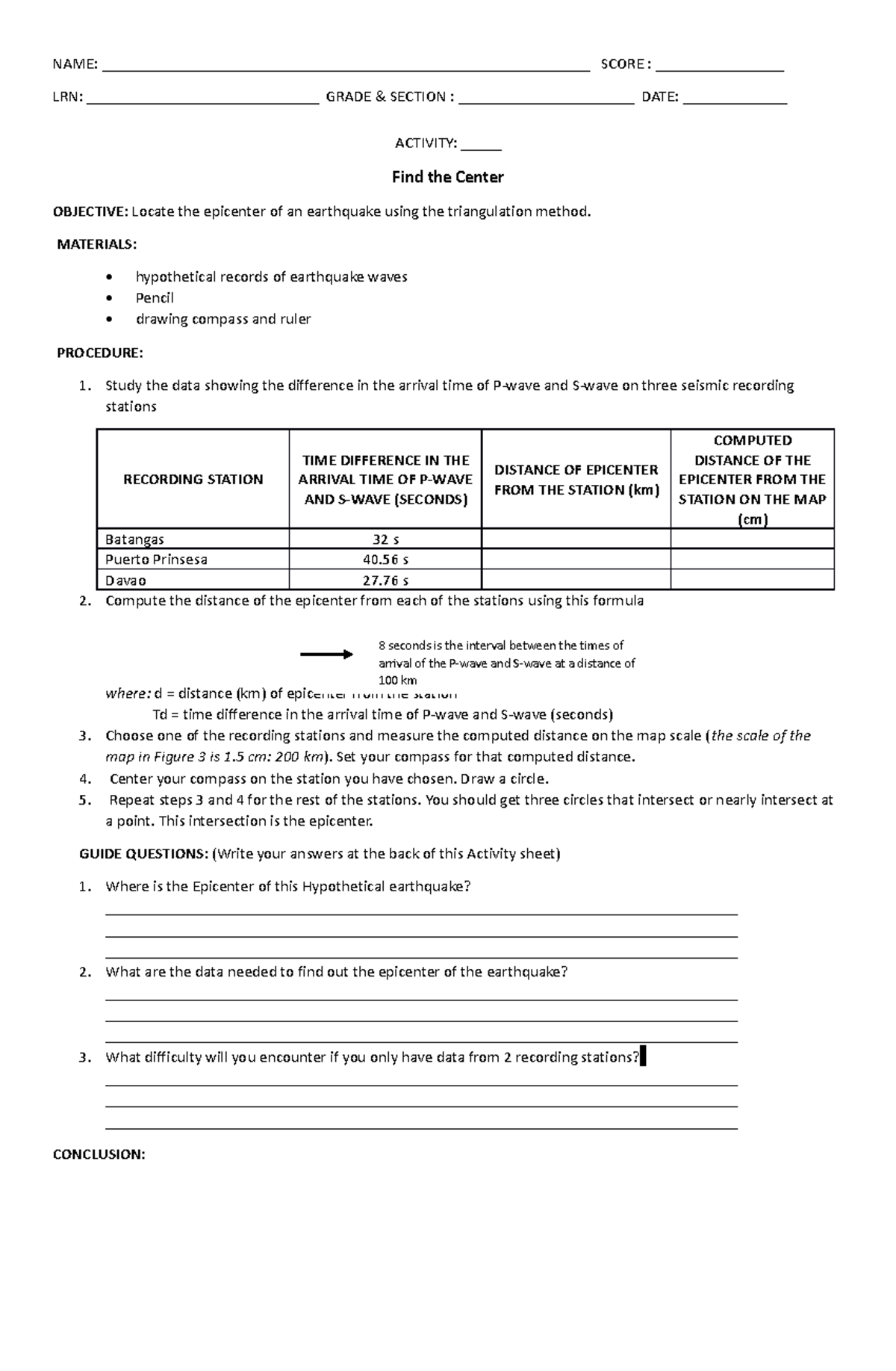 Activity Find-the-Center - NAME