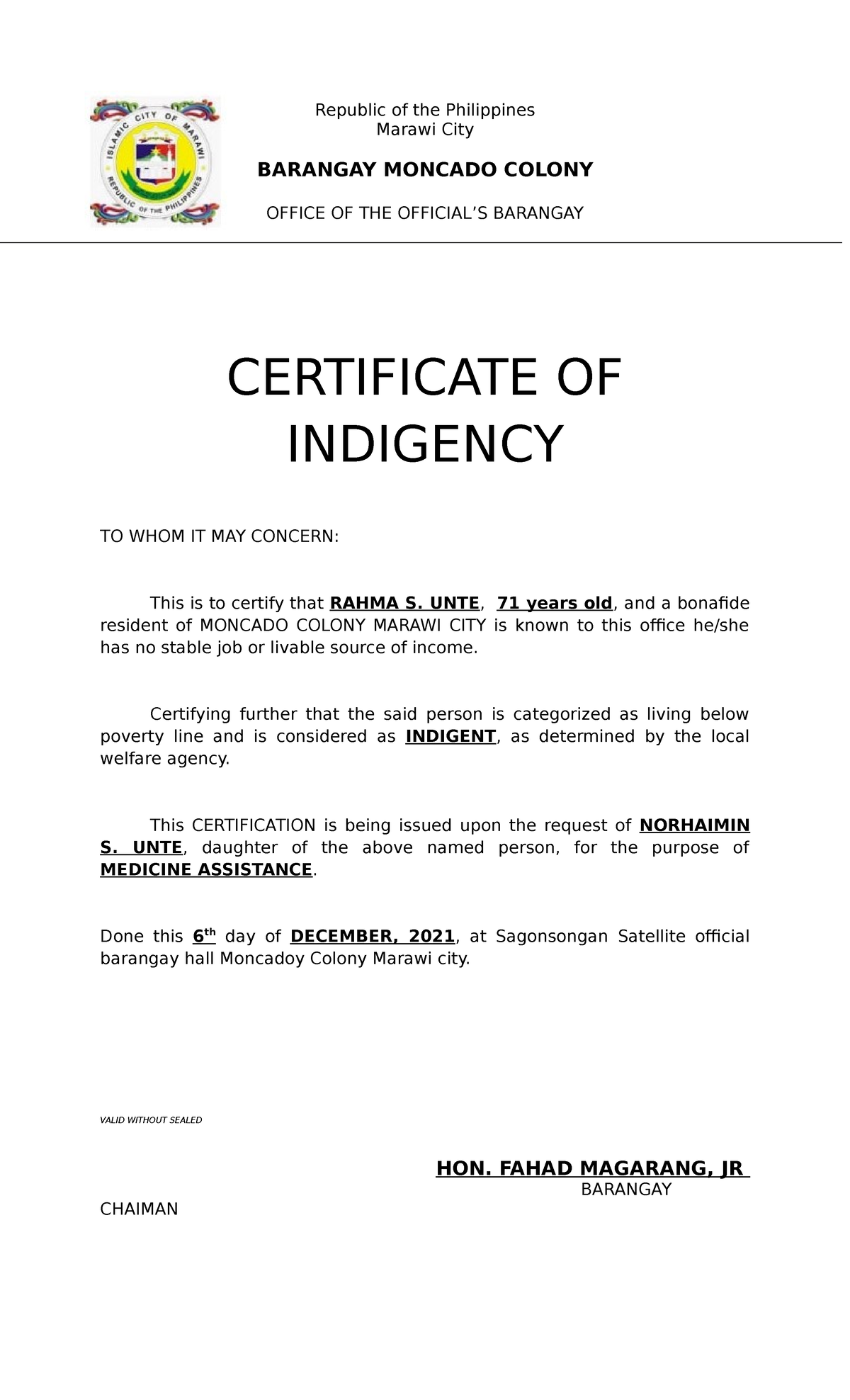 Republic of the Philippines - Republic of the Philippines Marawi City ...