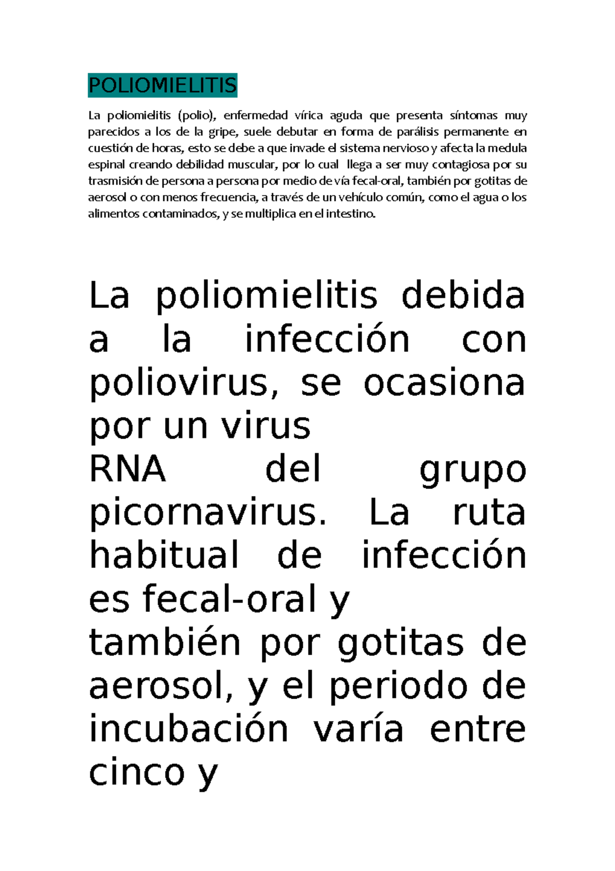 Poliomielitis Comcepto - POLIOMIELITIS La poliomielitis (polio ...