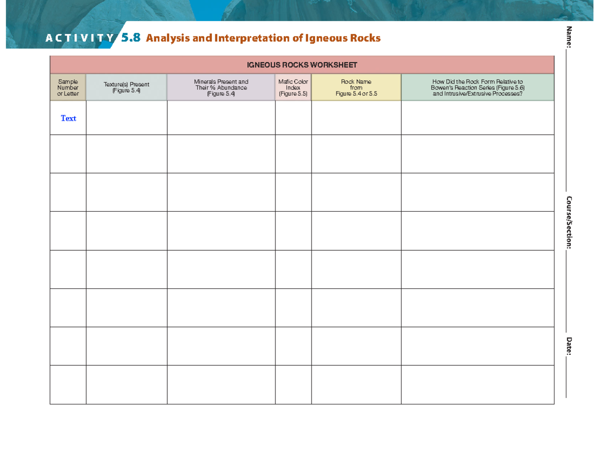 10 igneous worksheet 150&151 - 150 Name ...
