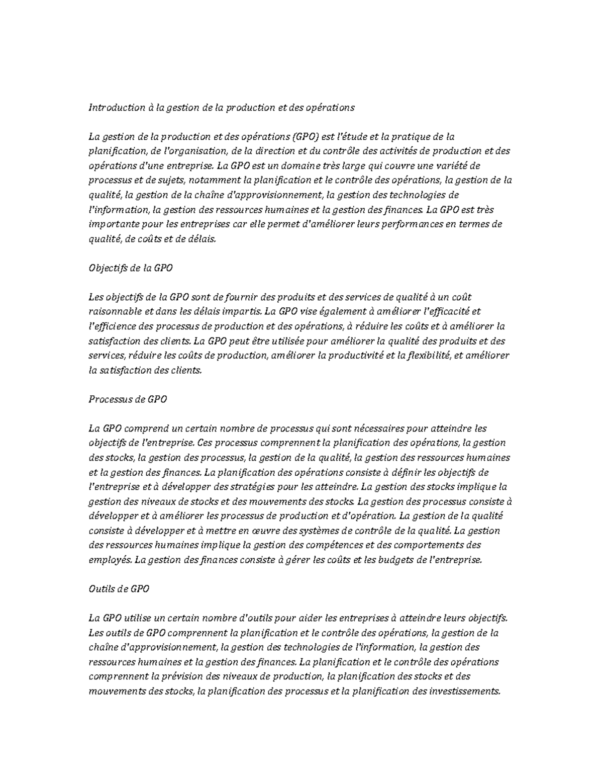 Production and Operations Management note study - Introduction à la ...