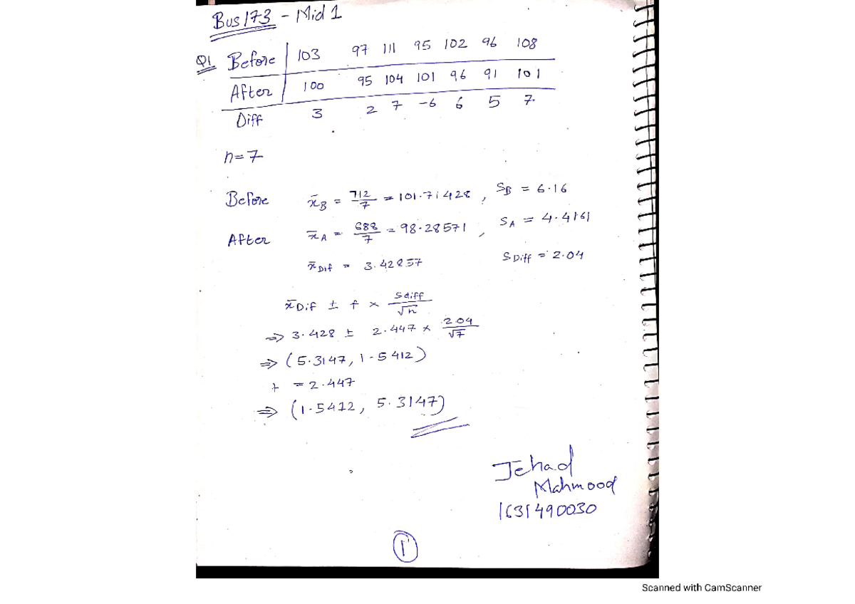 Bus173 mid - Applied Statistics - Studocu