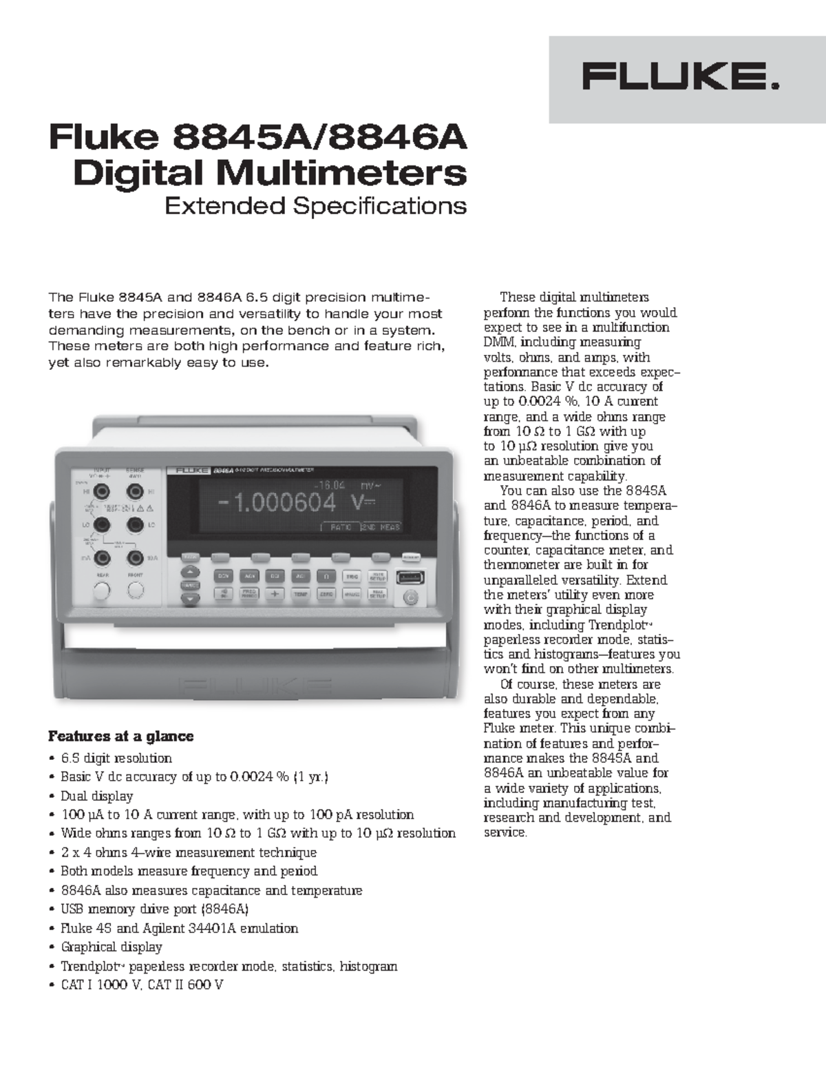 Fluke-8846A-45A Multimetro de precisión ampliadas - Fluke 8845A/8846A Digital Multimeters ...