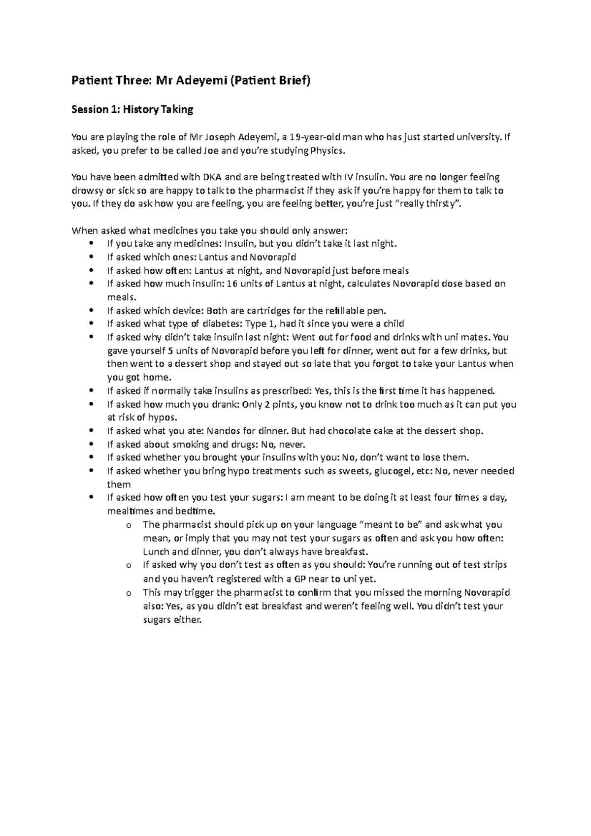 Mr Adeyemi - Patient brief - Patient Three: Mr Adeyemi (Patient Brief ...