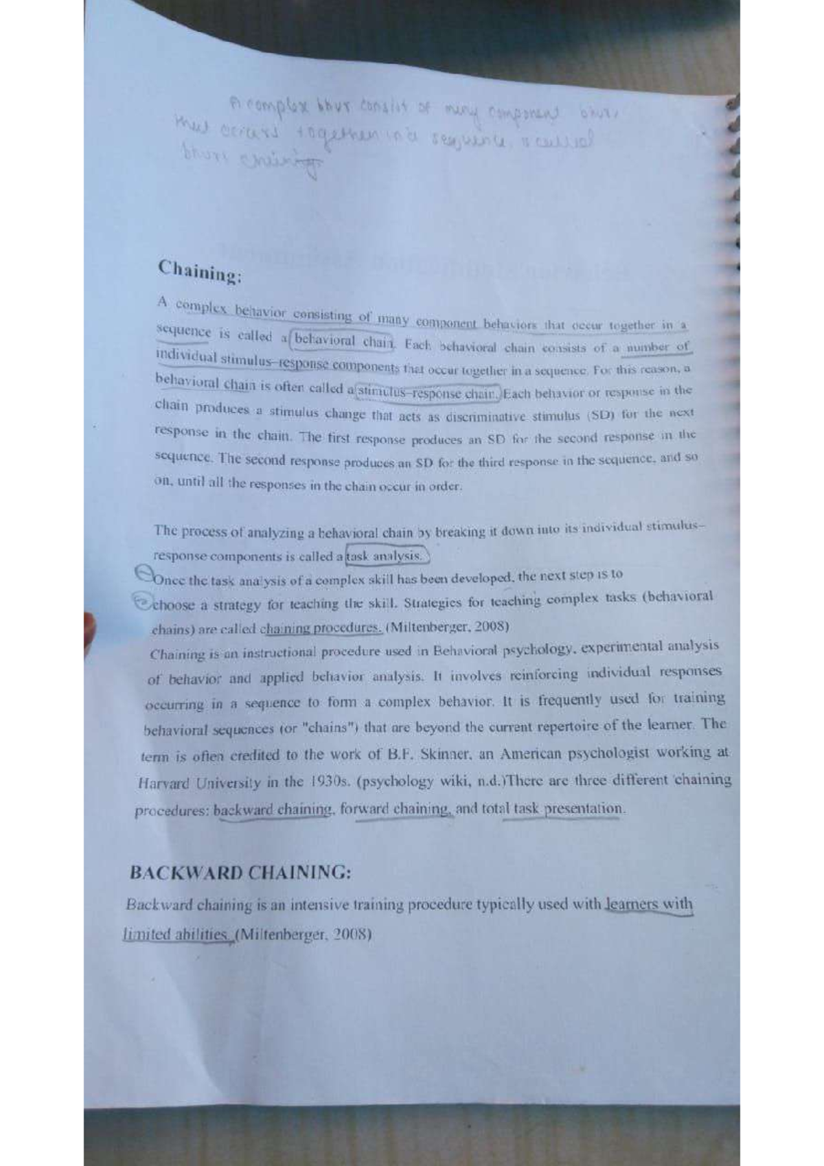 What is Chaining method - Counselling Psychology - Studocu