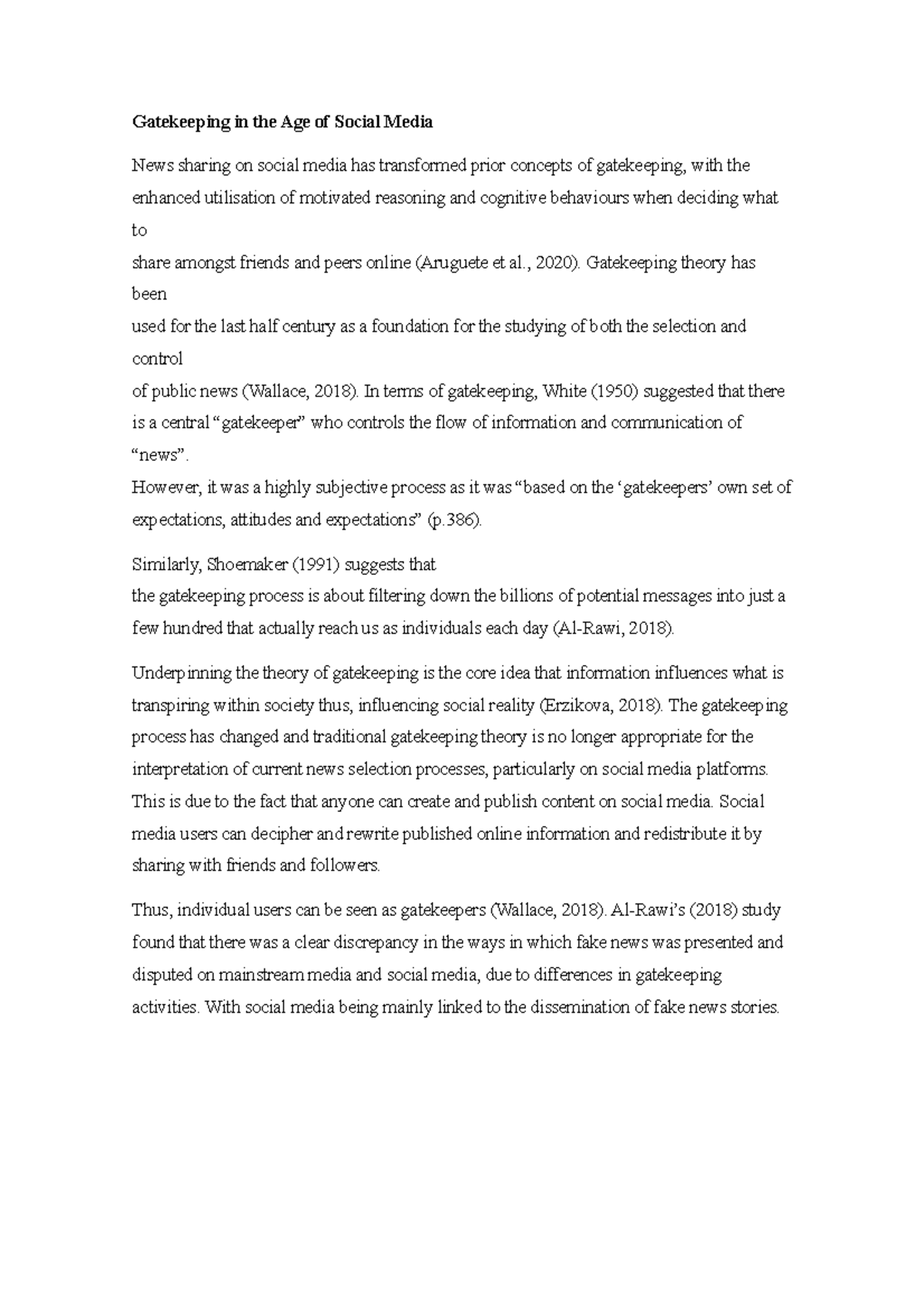 Gatekeeping in the Age of Social Media - , 2020). Gatekeeping theory ...