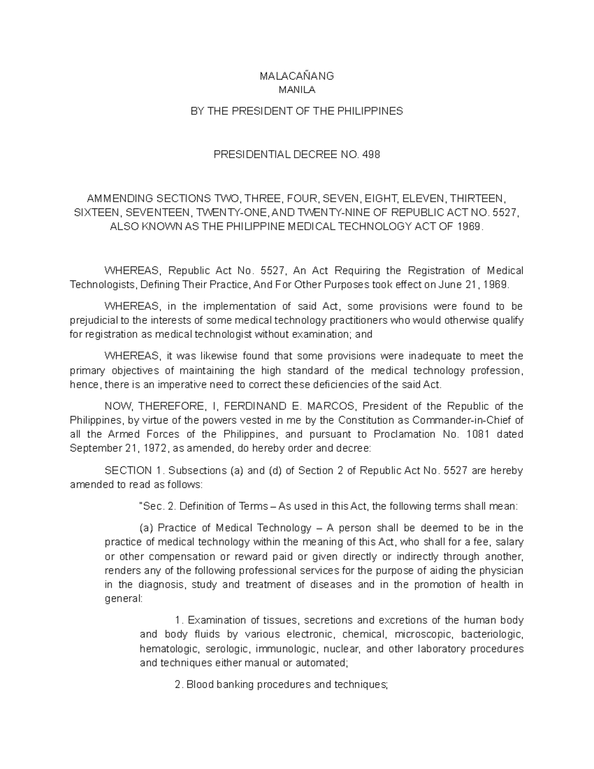 Chapter 1 RA 5527 - MALACAÑANG MANILA BY THE PRESIDENT OF THE ...
