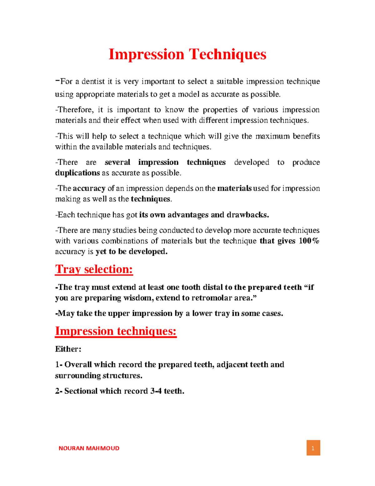 Impression techniques pdf (Recovered) - Impression Techniques - For a ...