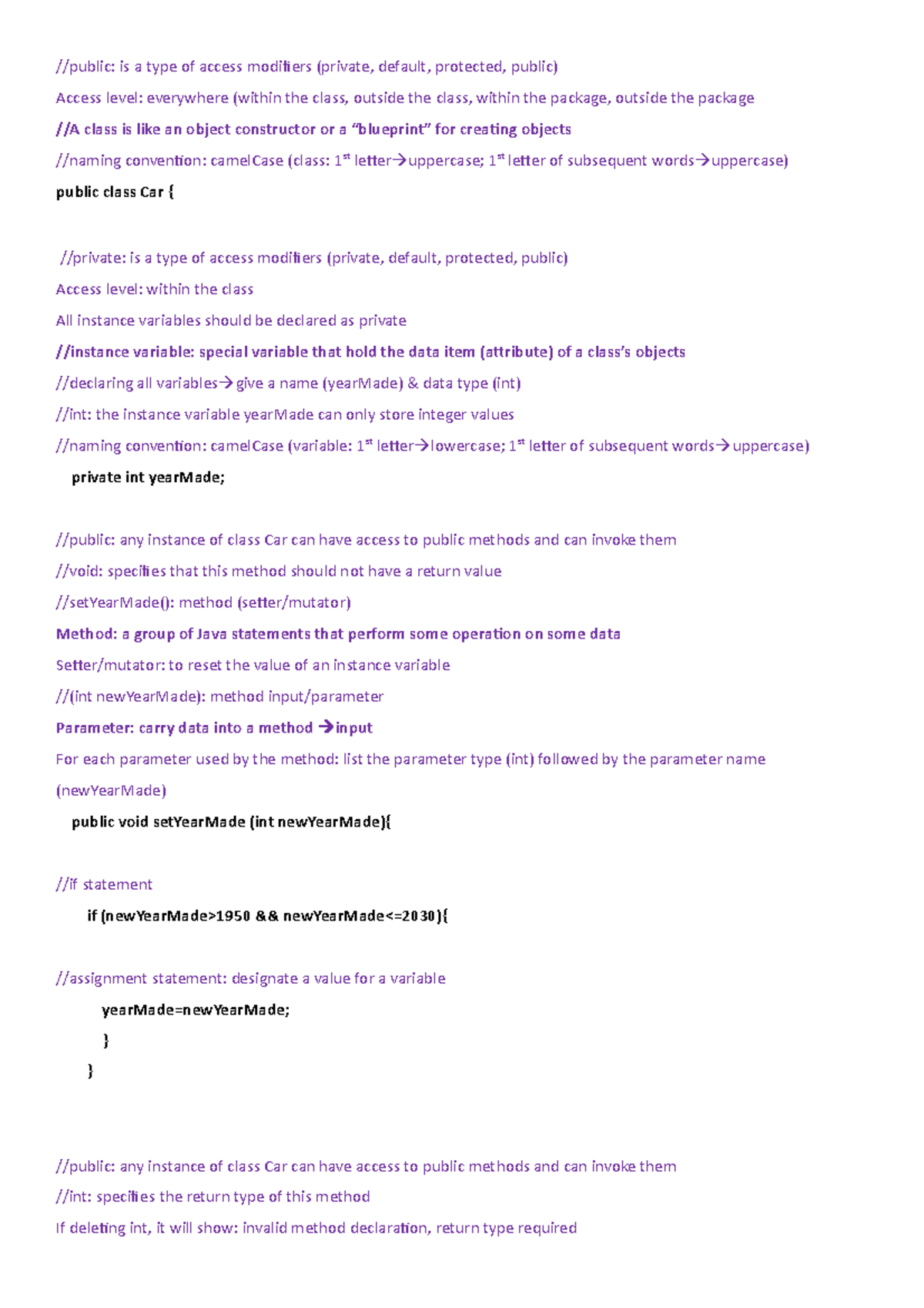 Week2lab explanation - assignment - //public: is a type of access modifiers (private, default ...