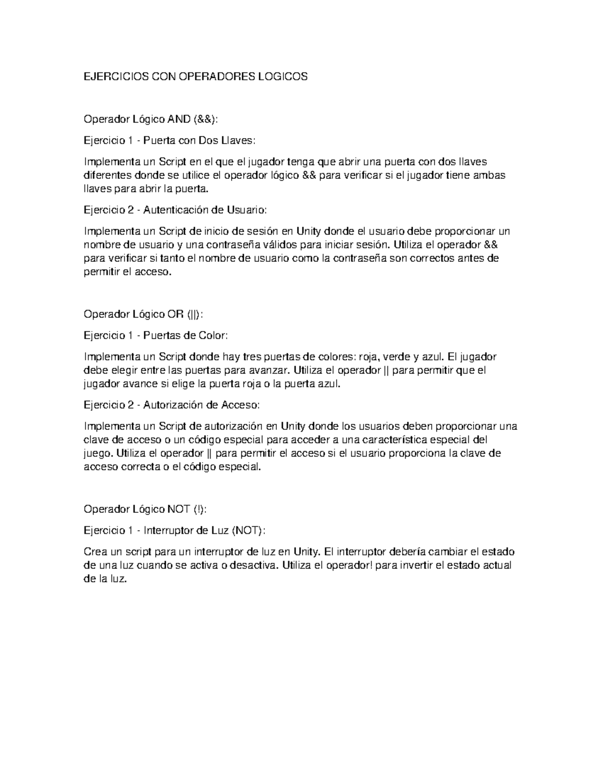 Ejercicios CON Operadores Logicos - EJERCICIOS CON OPERADORES LOGICOS ...