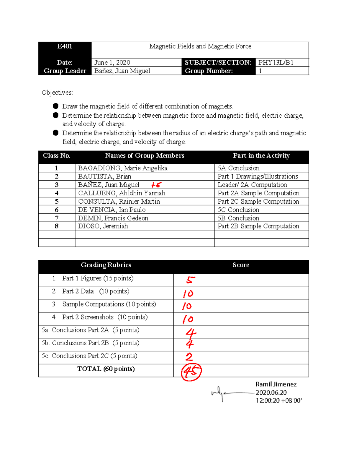 E401 B1 Group 1 checked - E401 Magnetic Fields and Magnetic Force Date ...