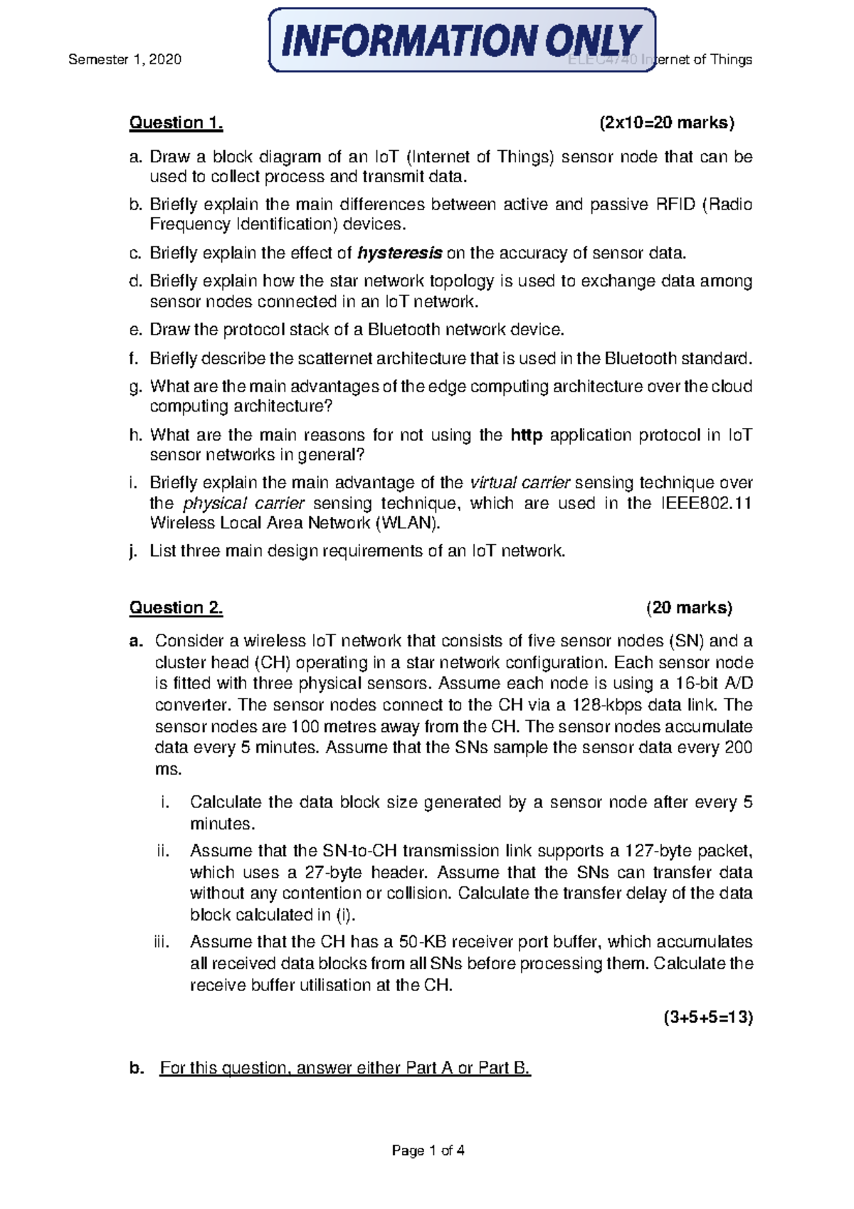 Sample Final Exam Paper - Question 1. (2x10=20 marks) a. Draw a block ...
