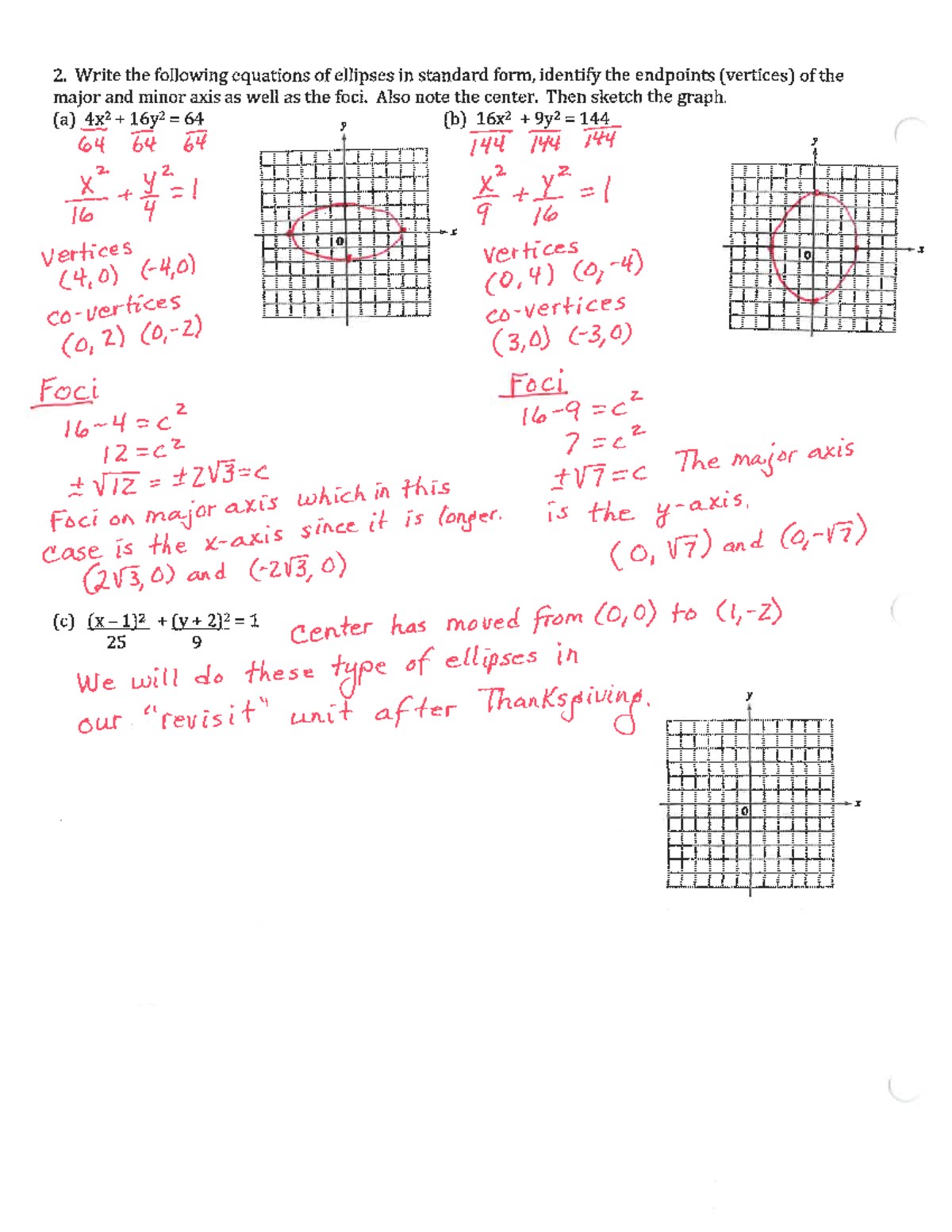 Pre Cal Sec 10.1 Ellipses Graphs Done - MATH 1533 - Studocu