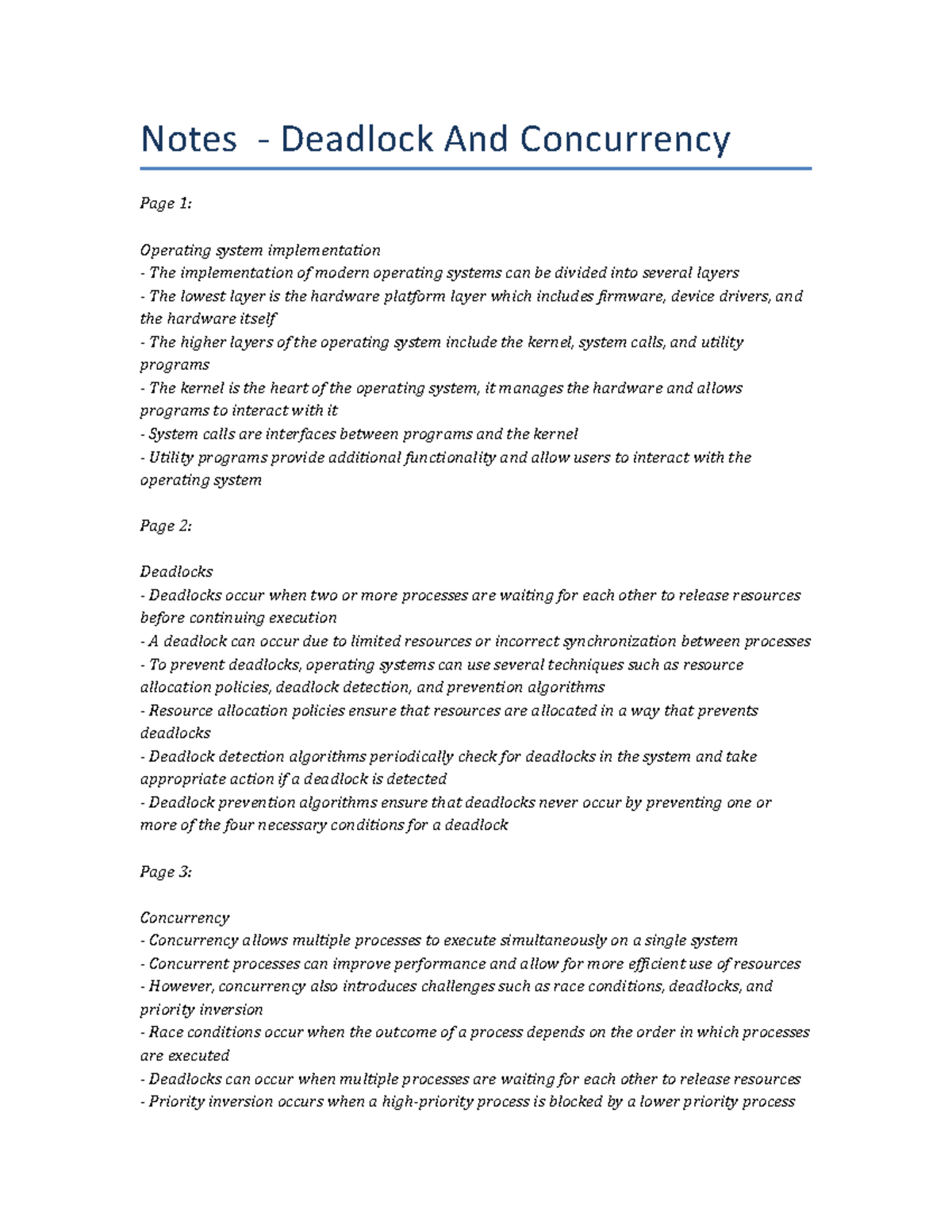 Lecture Notes Deadlock And Concurrency Notes Deadlock And Concurrency Page 1 Operating 0390