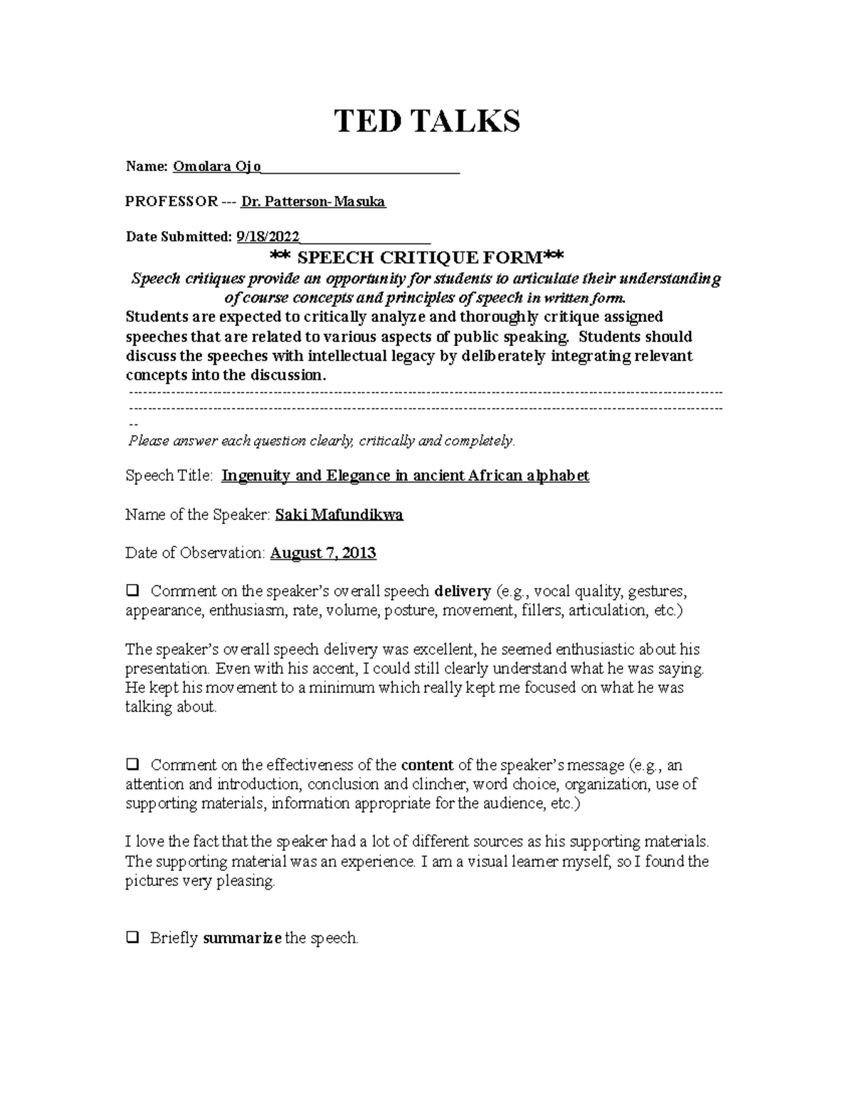 Ted talk 3- Ingenuity and Elegance in ancient African alphabet- Omolara ...