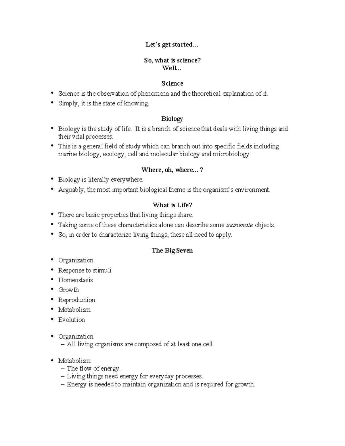 Bio101 Classs Notes Let s Get Started So What Is Science Well