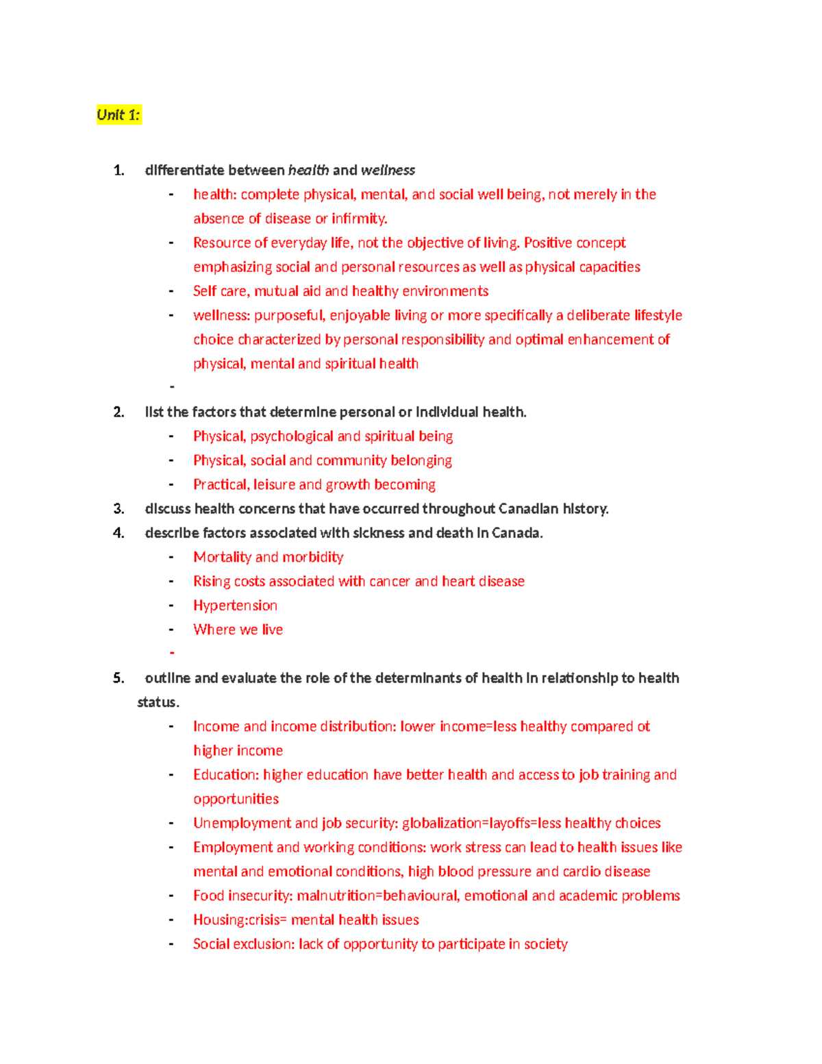 Health 200 study notes - Help for exam stduy question etc . Really good ...